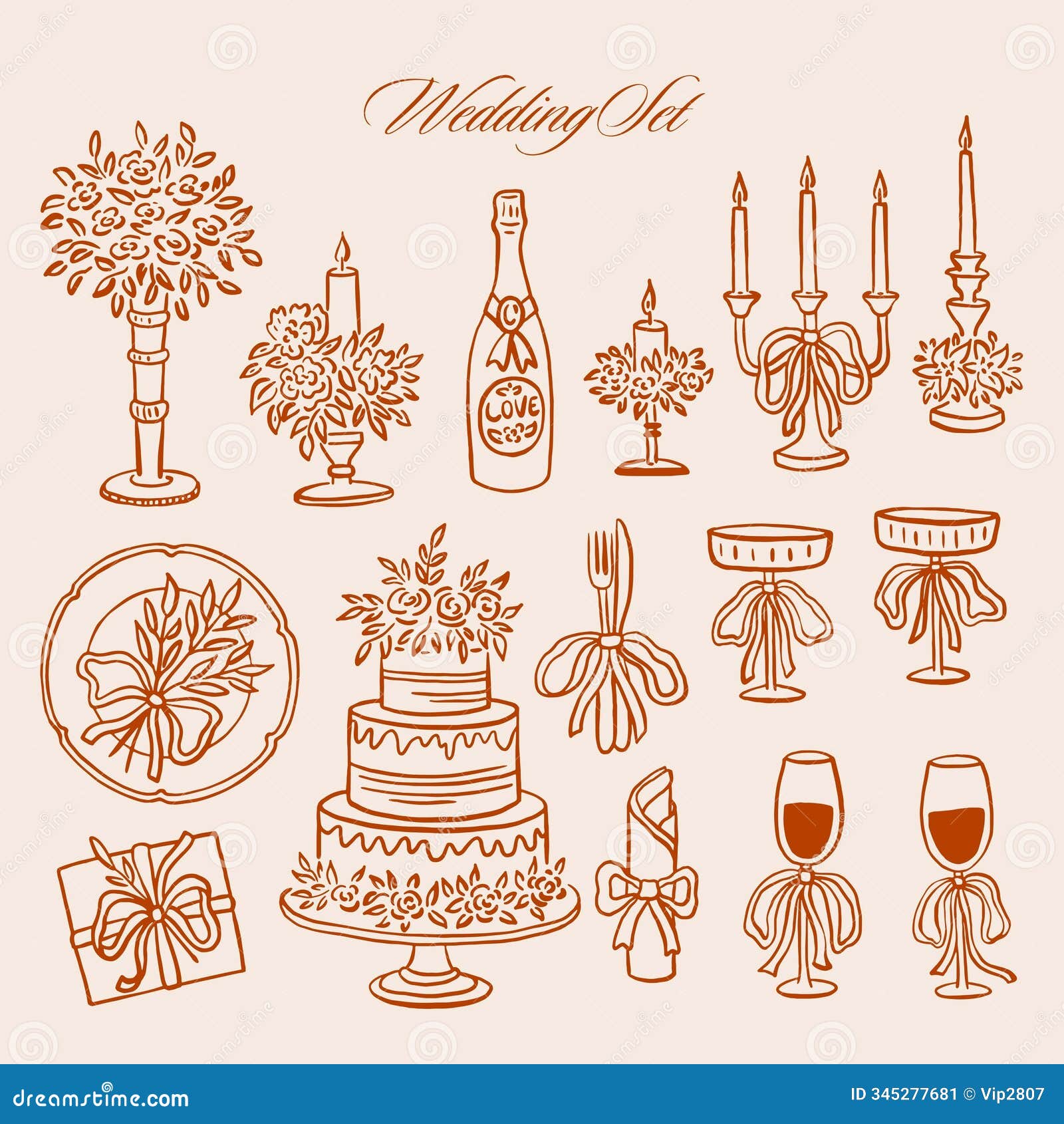 Retro Wedding Celebration Vector Set. Stock Illustration - Illustration ...