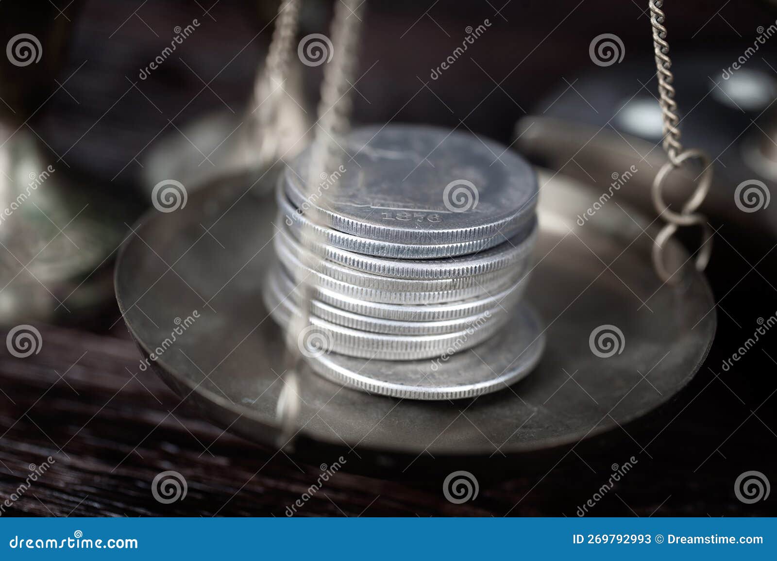 Retro Weighing Scale with Silver Dollar Coin Stock Image - Image of ...