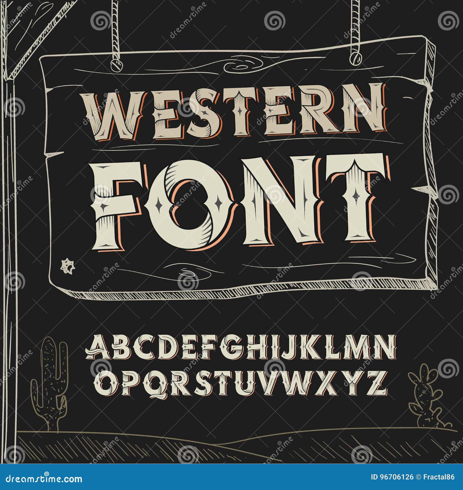 Western Font. Vintage Alphabet. Rough Letters Numbers And Symbols On A ...