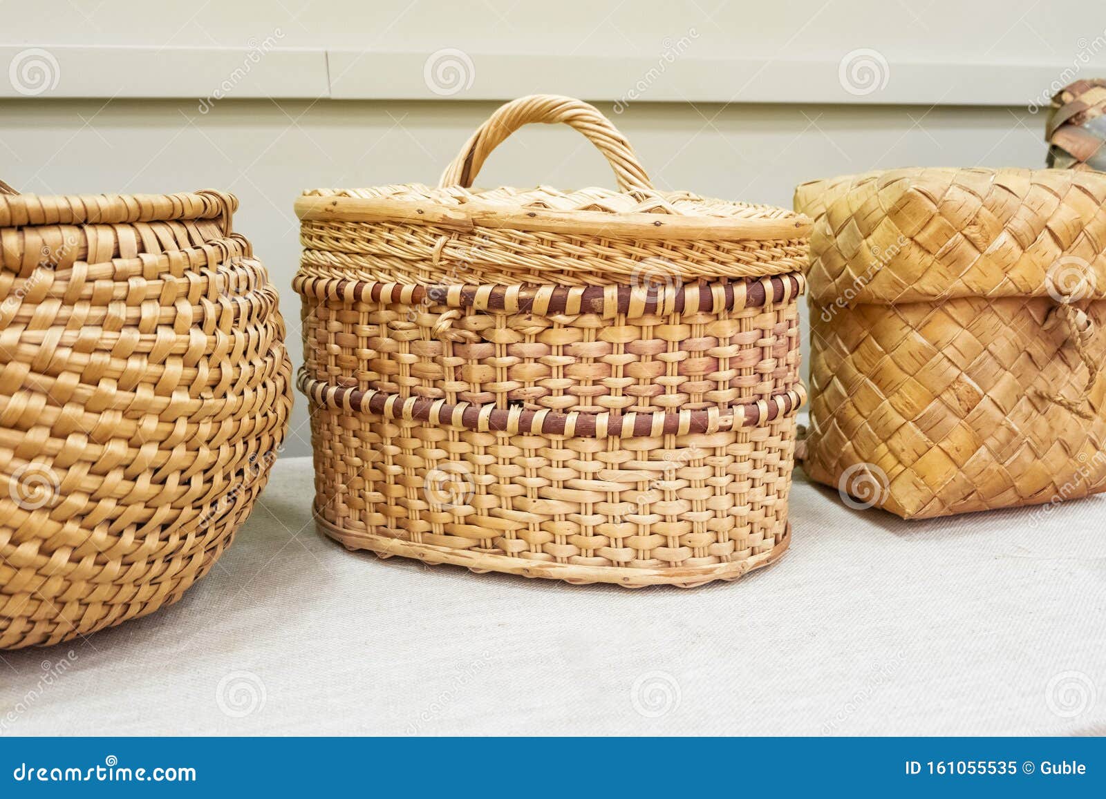 Retro Wicker Basket Closed with a Lid. Rustic Style Stock Image - Image ...