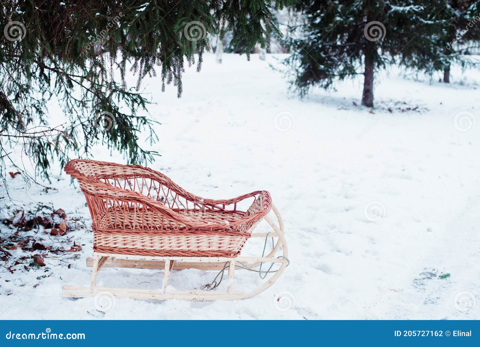 Retro Wicker Sleigh in Winter. Stock Photo - Image of wicker ...