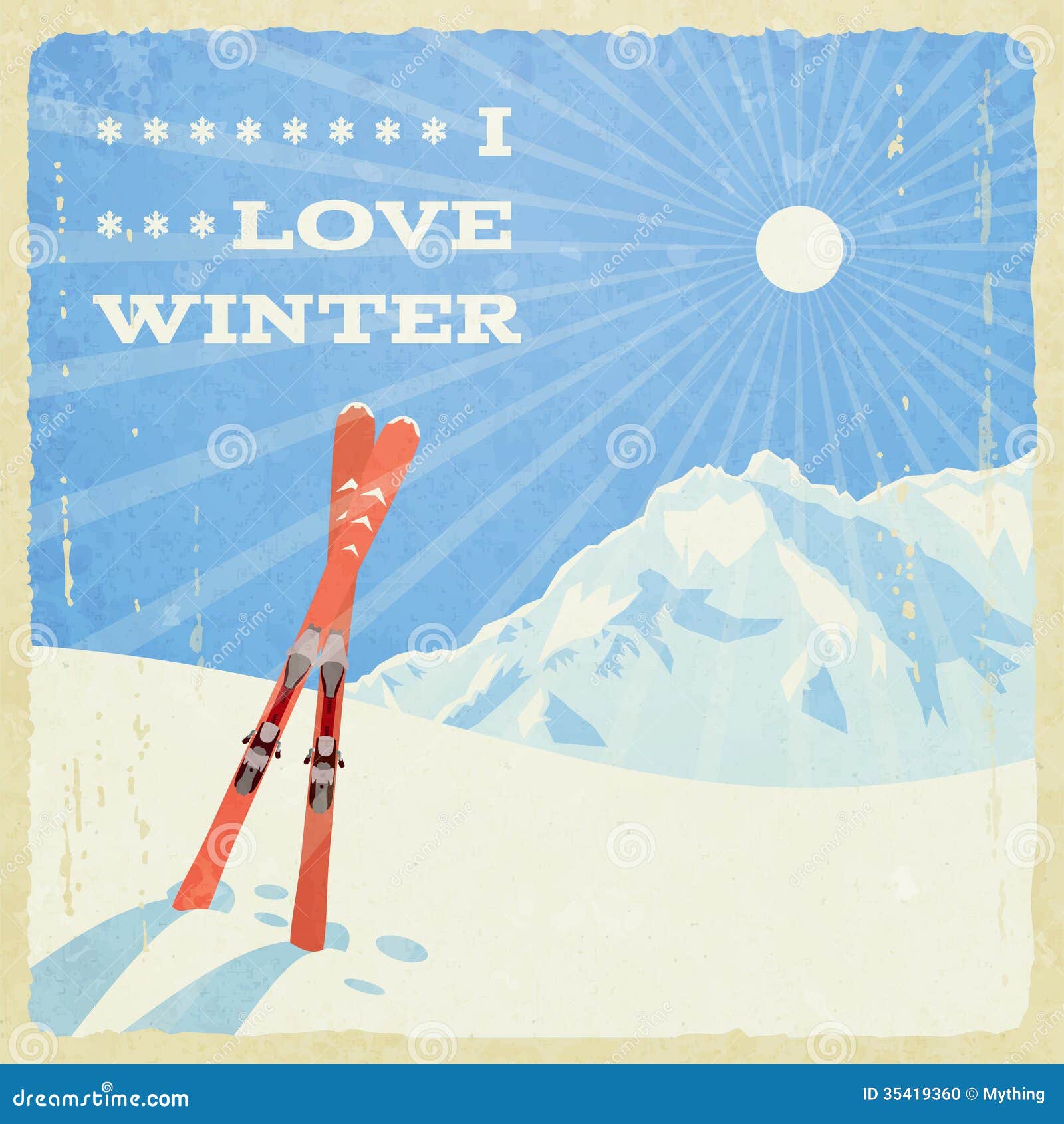 Retro Winter Landscape with Skies Stock Vector - Illustration of ...