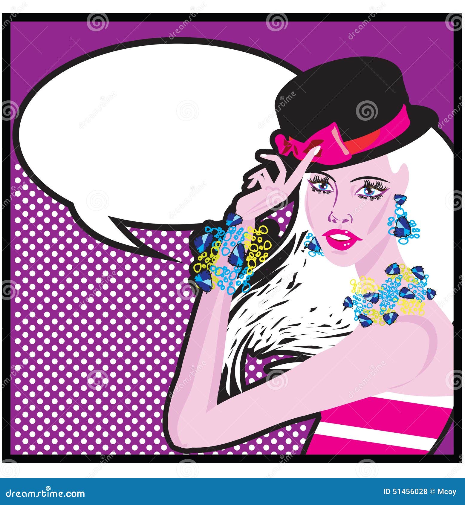 Retro Woman Comic Style Banner Sticker Template Stock Illustration ...