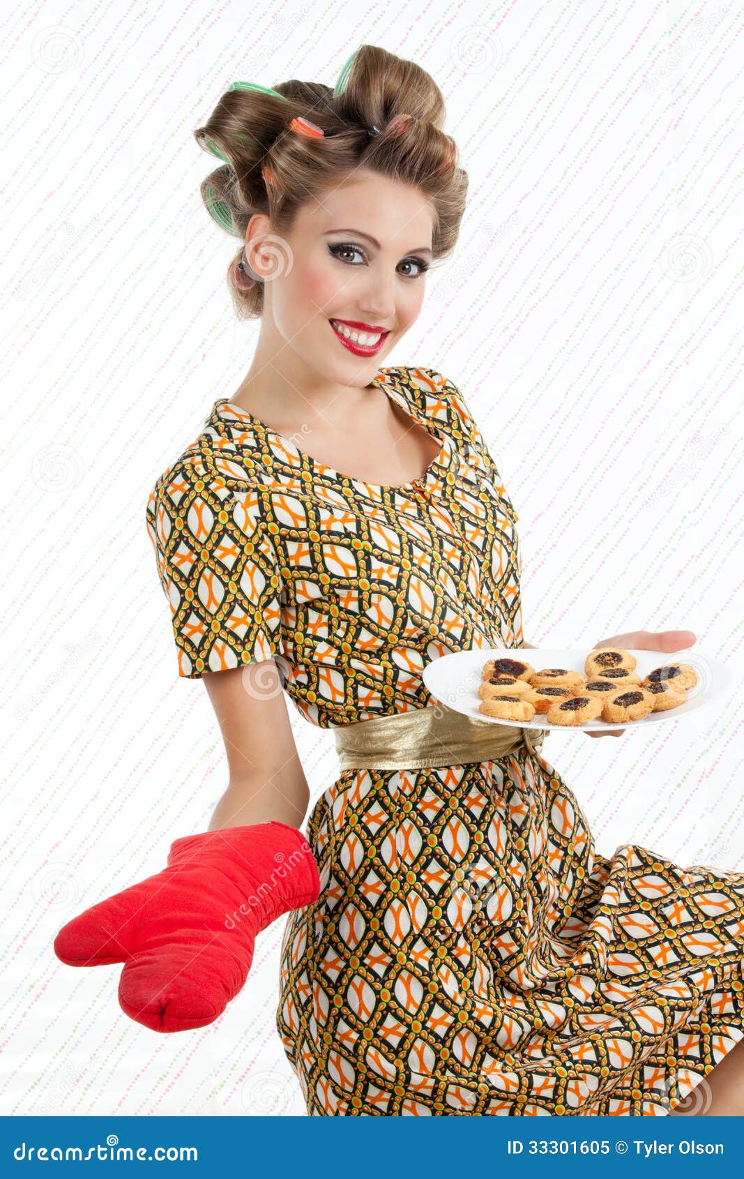 Retro Woman with Cookies stock image. Image of mitt, happy - 33301605