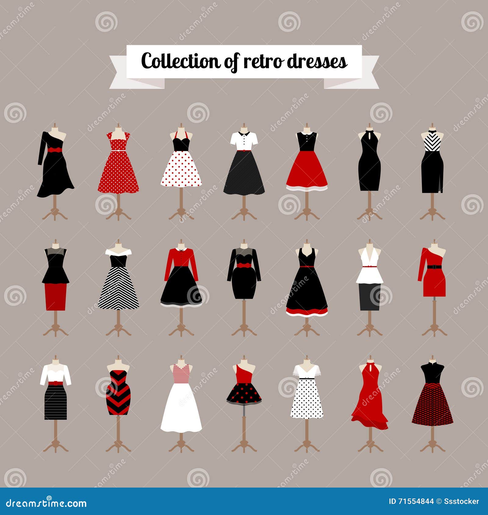 Retro woman dresses stock vector. Illustration of beautiful - 71554844