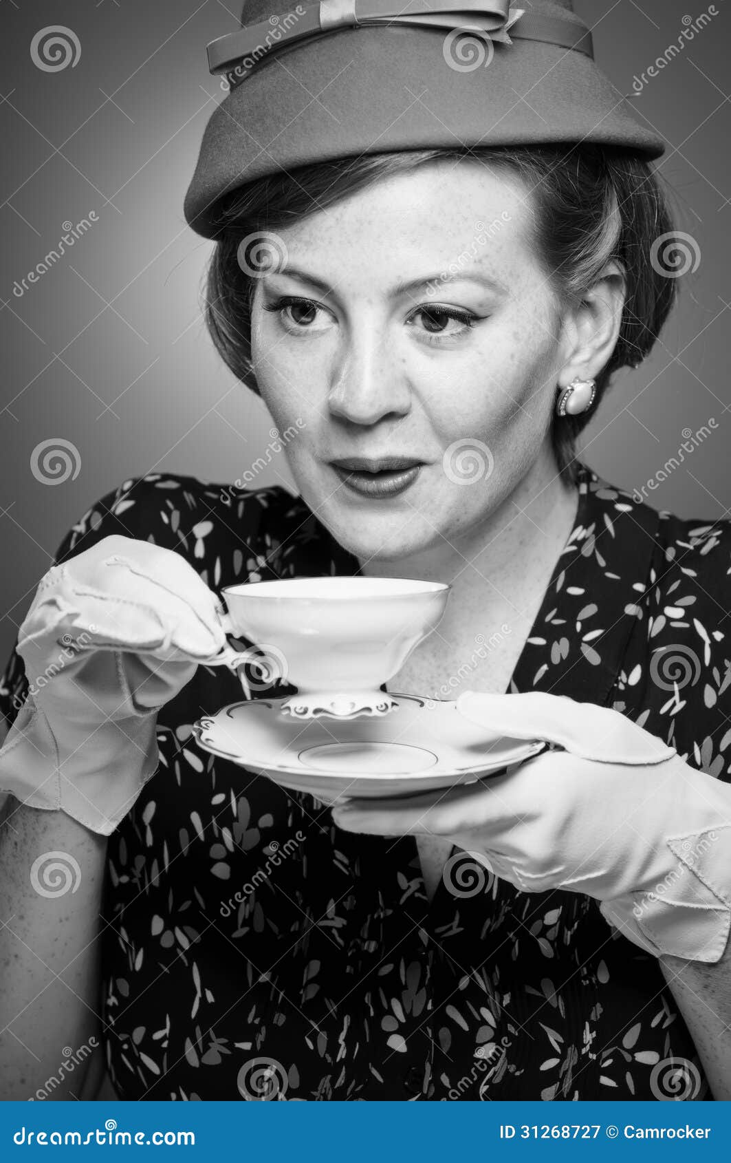 Retro Woman Drinking Her Tea Stock Image - Image of person, real: 31268727