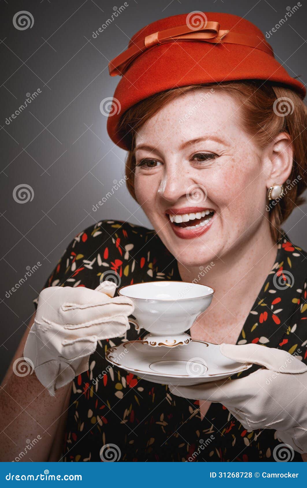 Retro Woman Drinking Her Tea Stock Photo - Image of cool, cute: 31268728