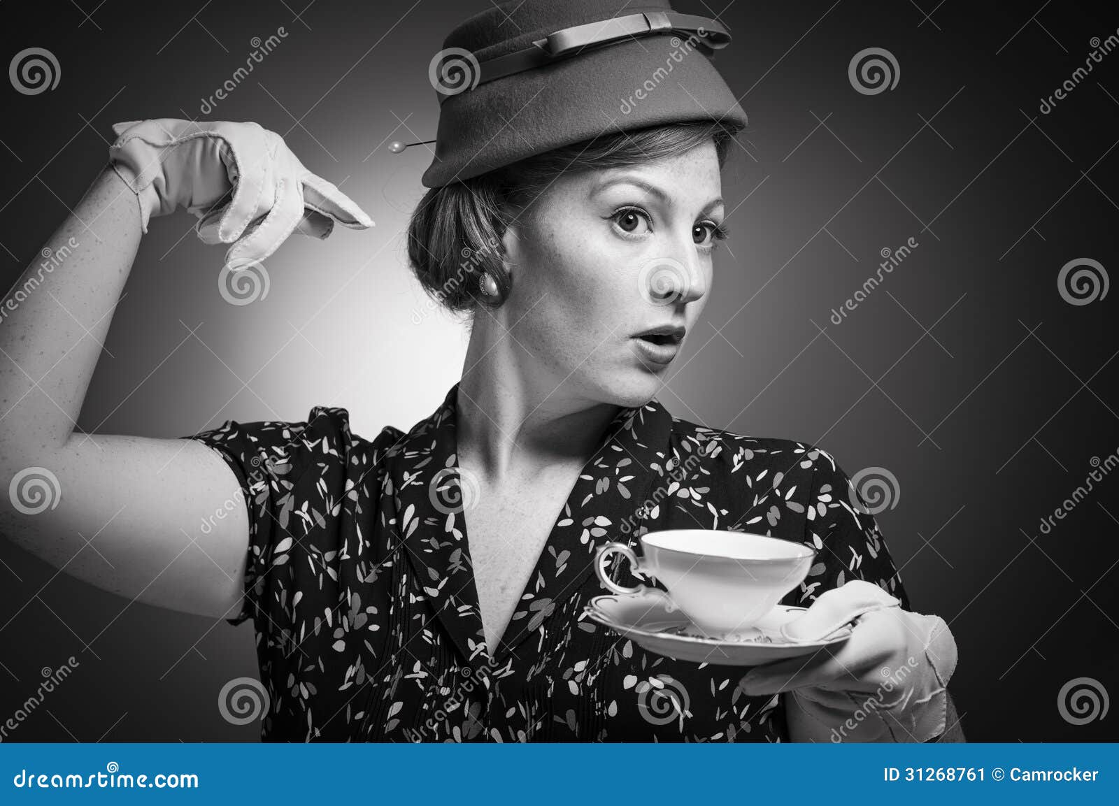 Retro Woman Drinking Her Tea Stock Image - Image of beautiful, face ...