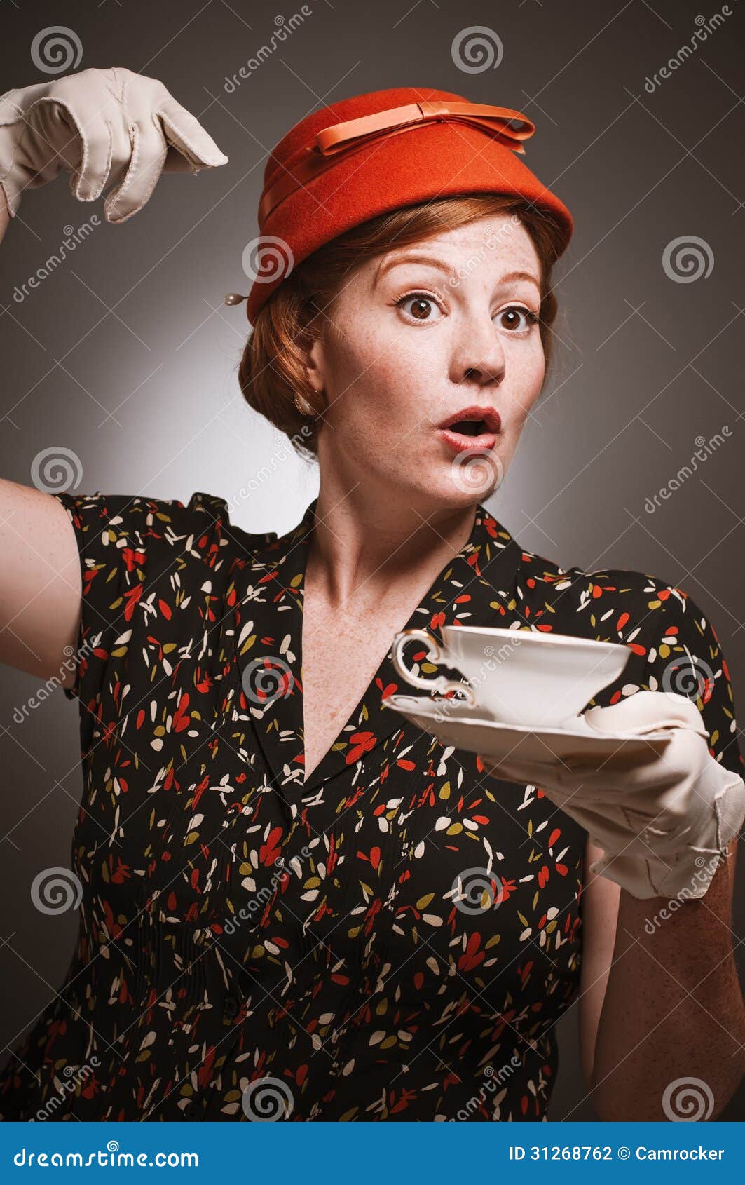 Retro Woman Drinking Her Tea Stock Photo - Image of expression, making ...