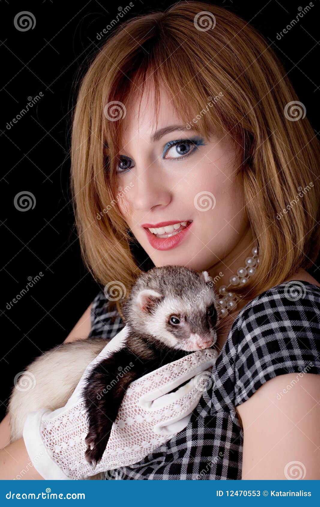 Retro woman and ferret stock image. Image of nature, glamour - 12470553