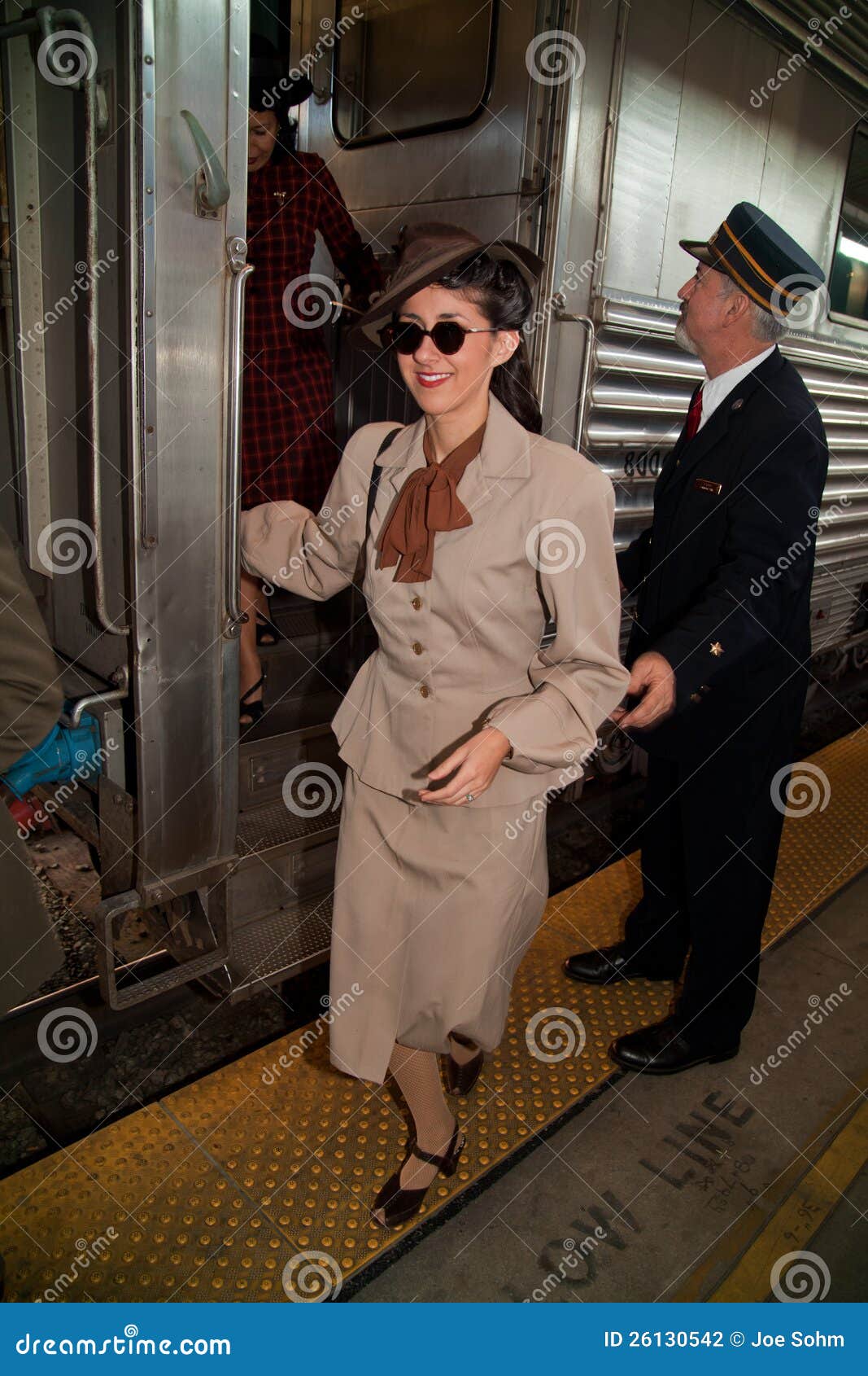 Retro Woman Getting Off Train Editorial Photography - Image of cheerful ...