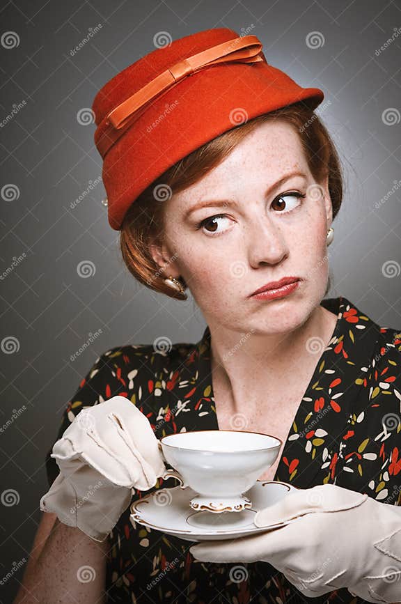 Retro Woman Passing Judgment while Drinking Tea Stock Photo - Image of ...