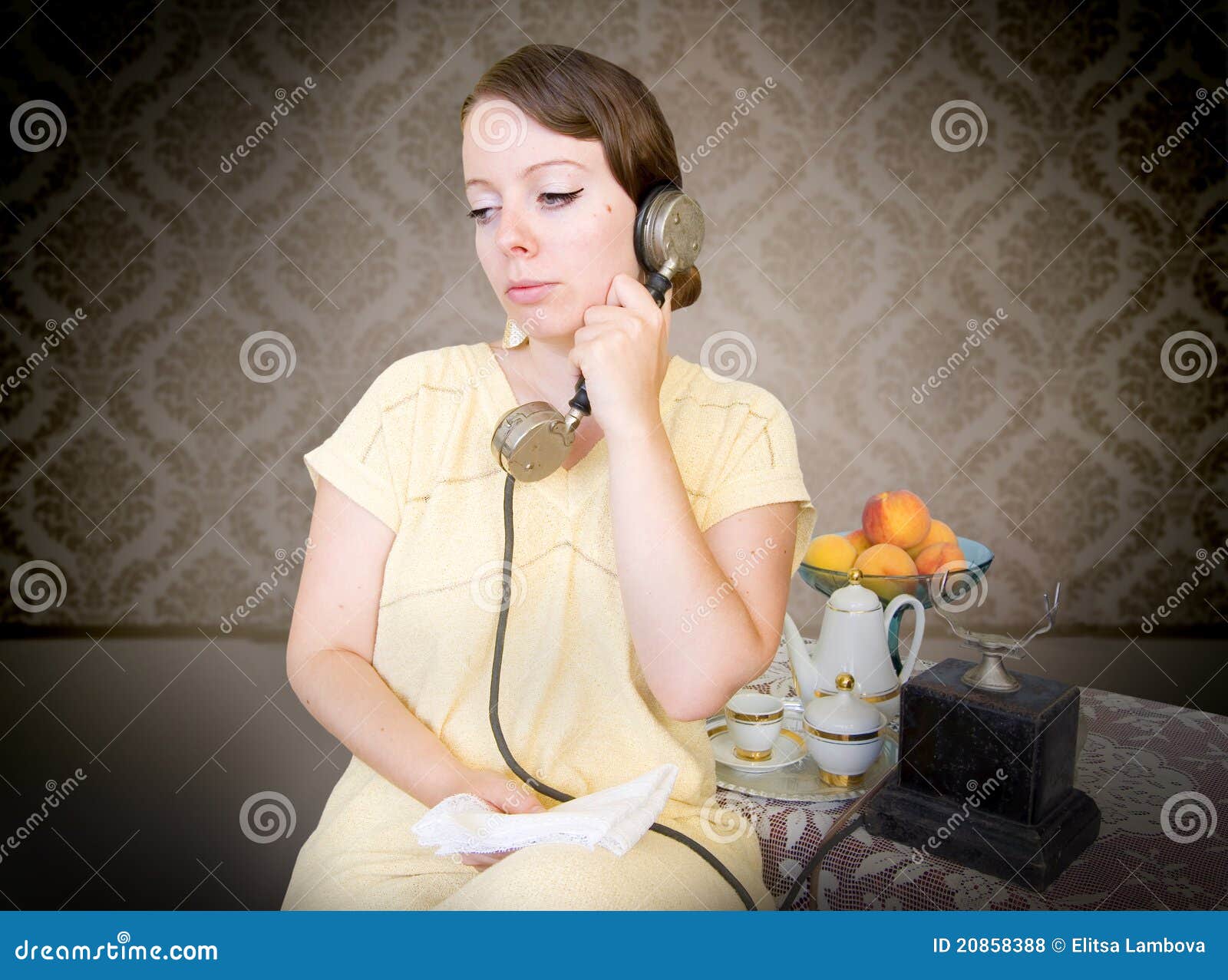 Retro Woman Talking on the Phone Stock Photo - Image of hairstyle ...