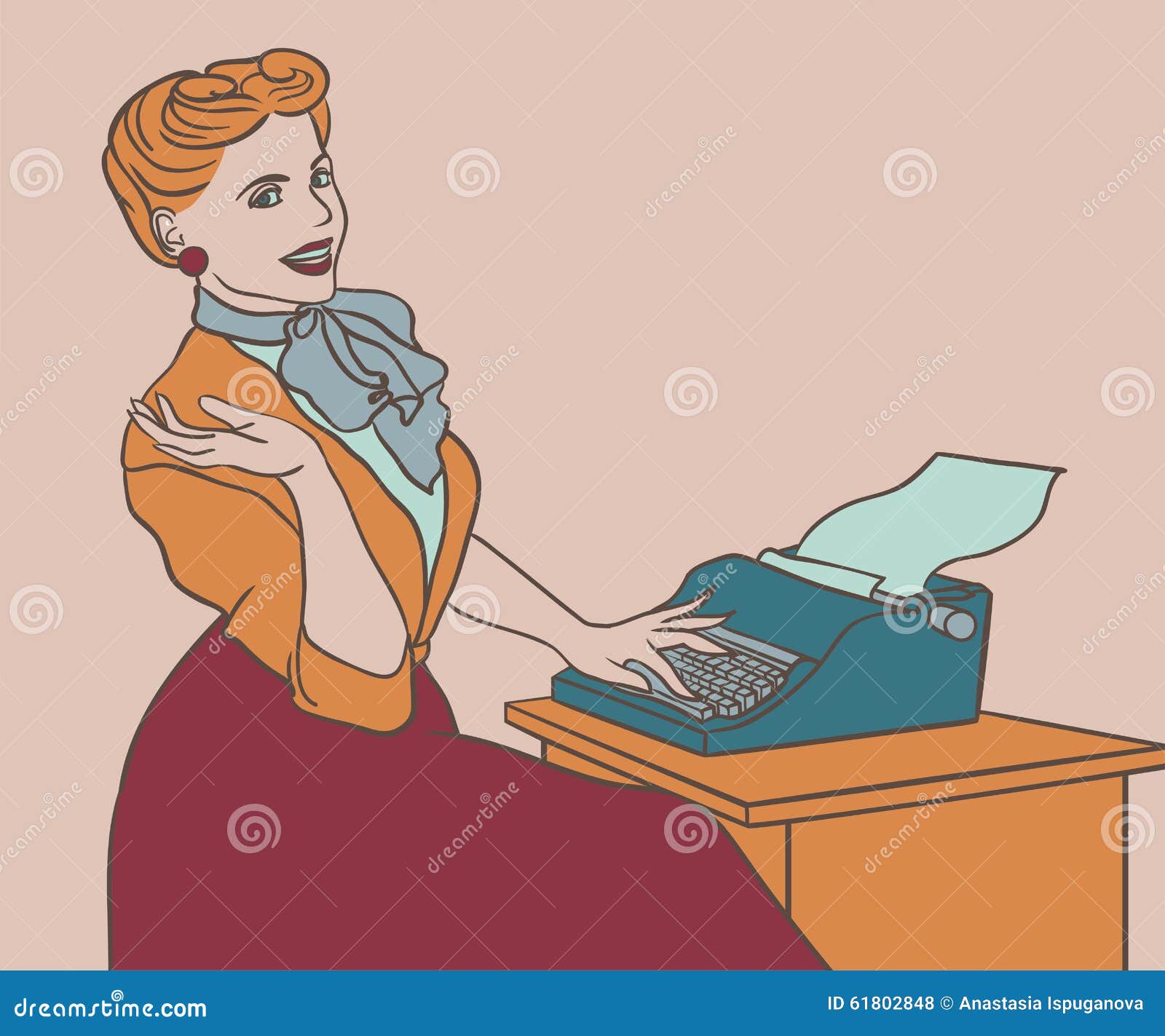 Retro Woman with Typewriter Stock Vector - Illustration of lady ...