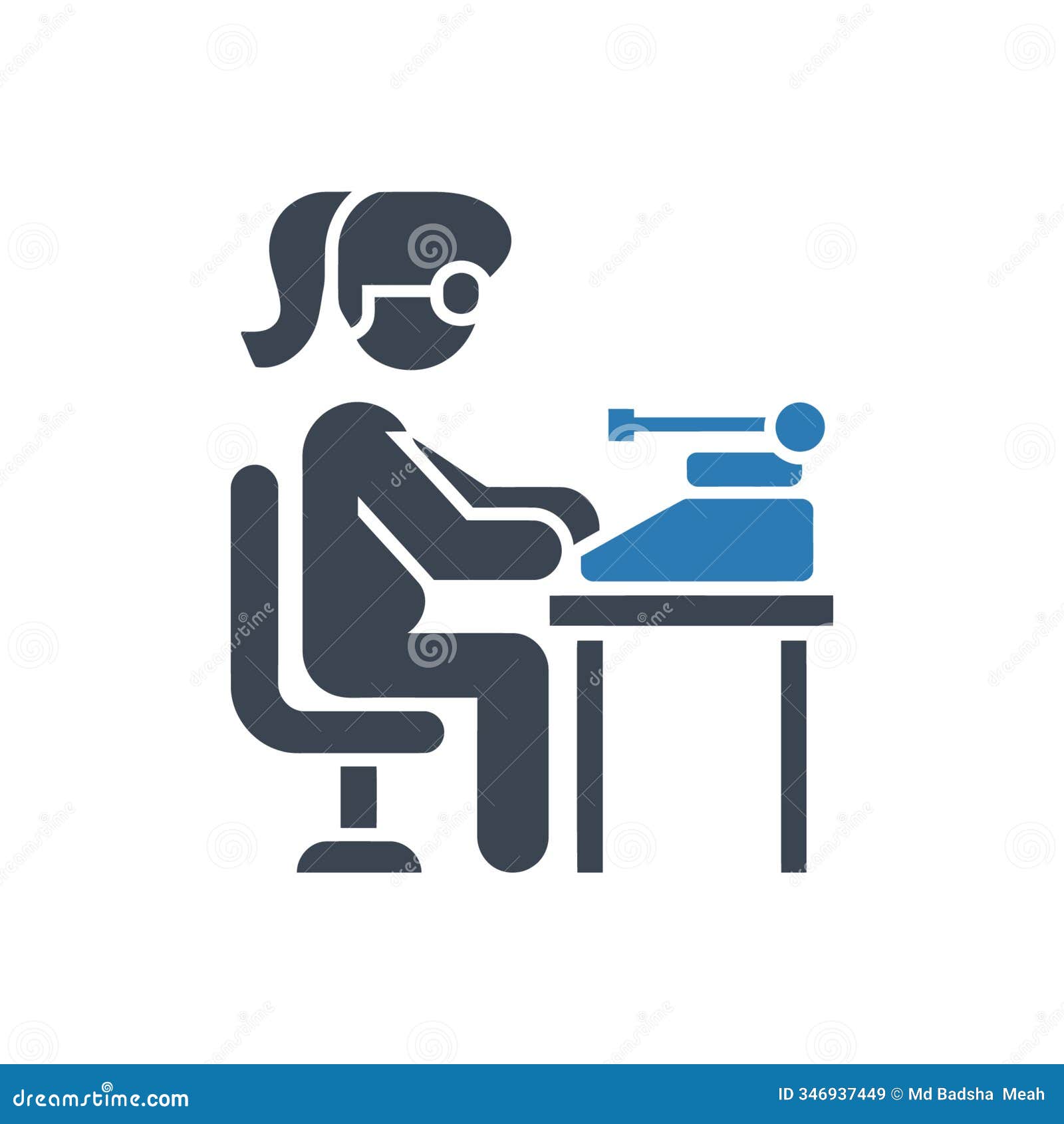 Retro woman typing icon stock illustration. Illustration of glasses ...