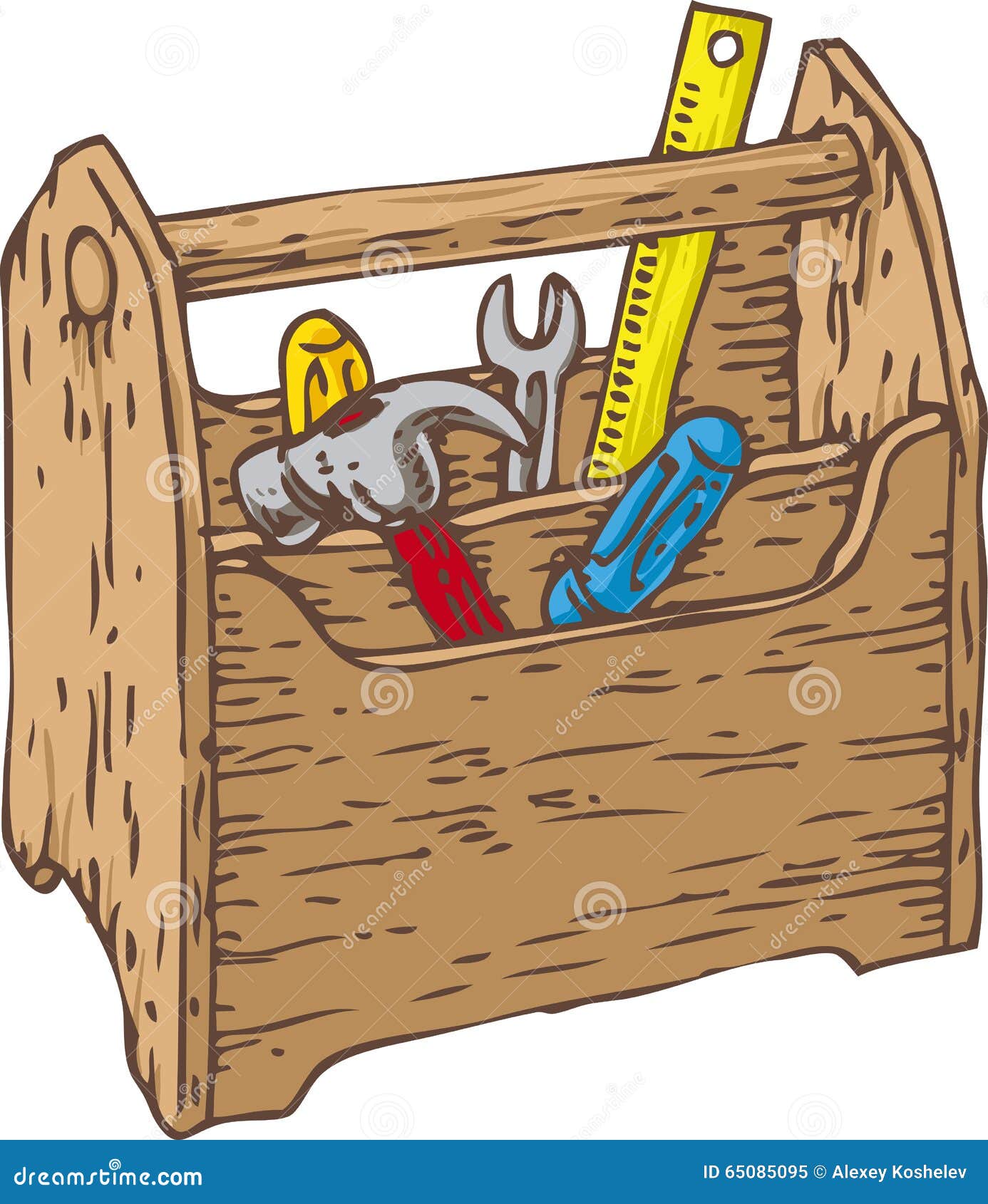 Retro Wooden Toolbox With Tools Cartoon Vector | CartoonDealer.com ...