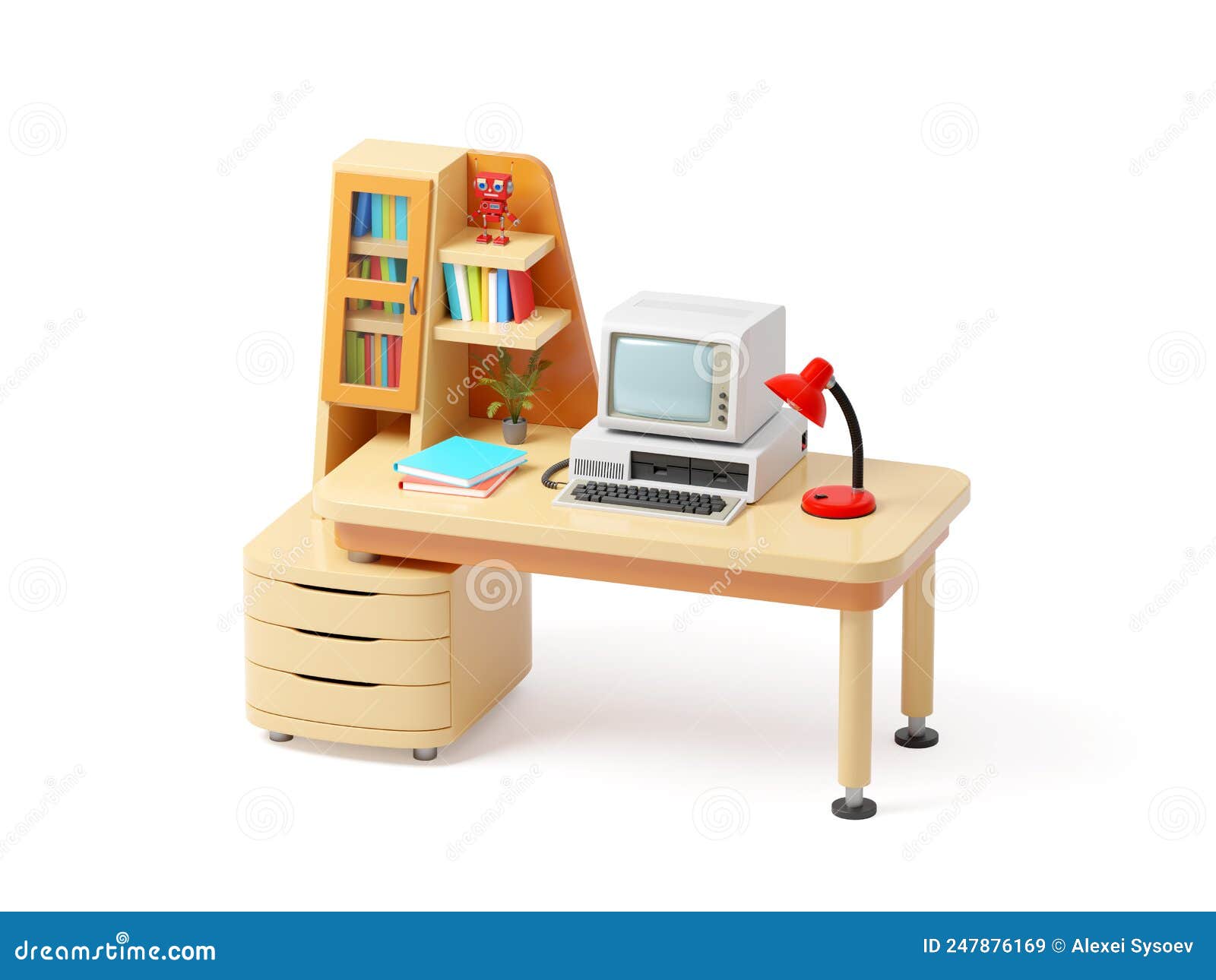A Retro Workspace Oasis Simple Desk Classic PC Aromatic Coffee And ...