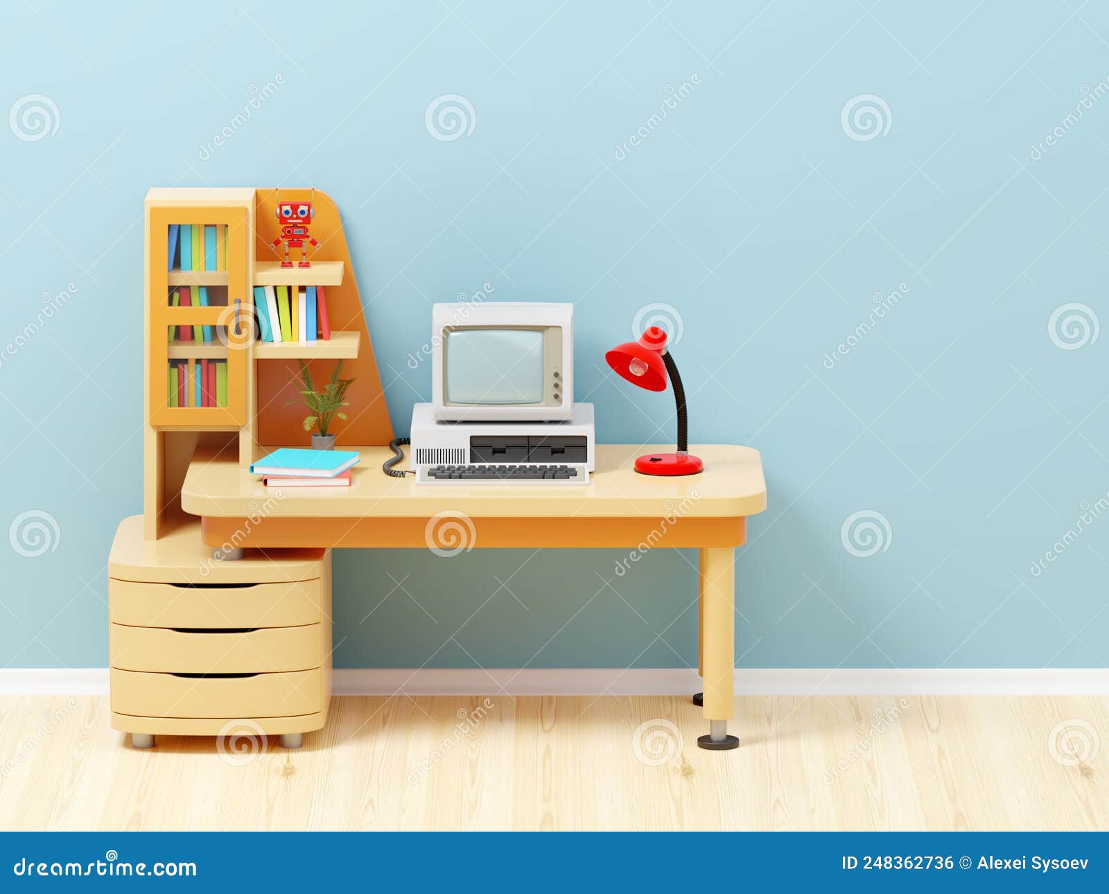 Retro Workspace with Computer Stock Photo - Image of technology, space ...