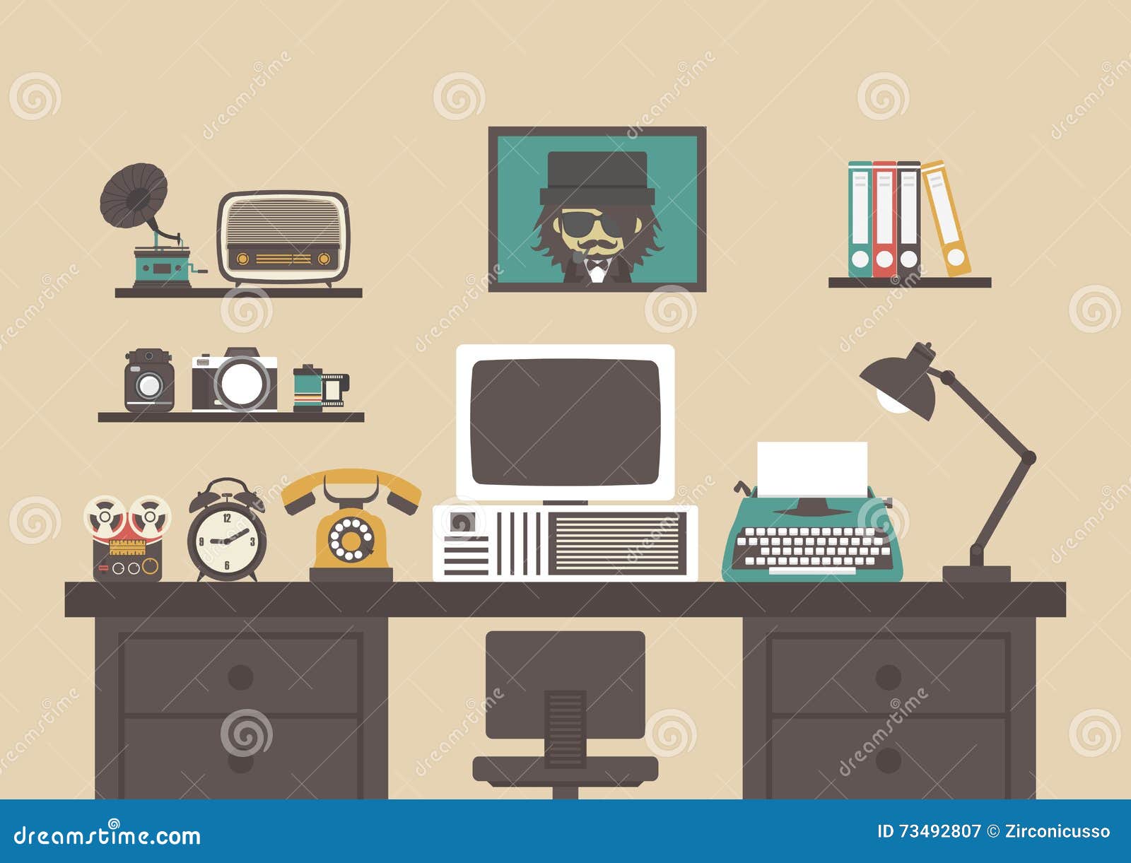 A Retro Workspace Oasis Simple Desk Classic PC Aromatic Coffee And ...