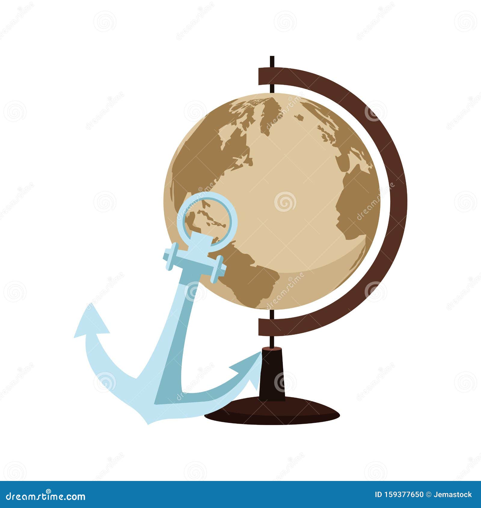 Retro World Map Navigation with Anchor Stock Vector - Illustration of ...