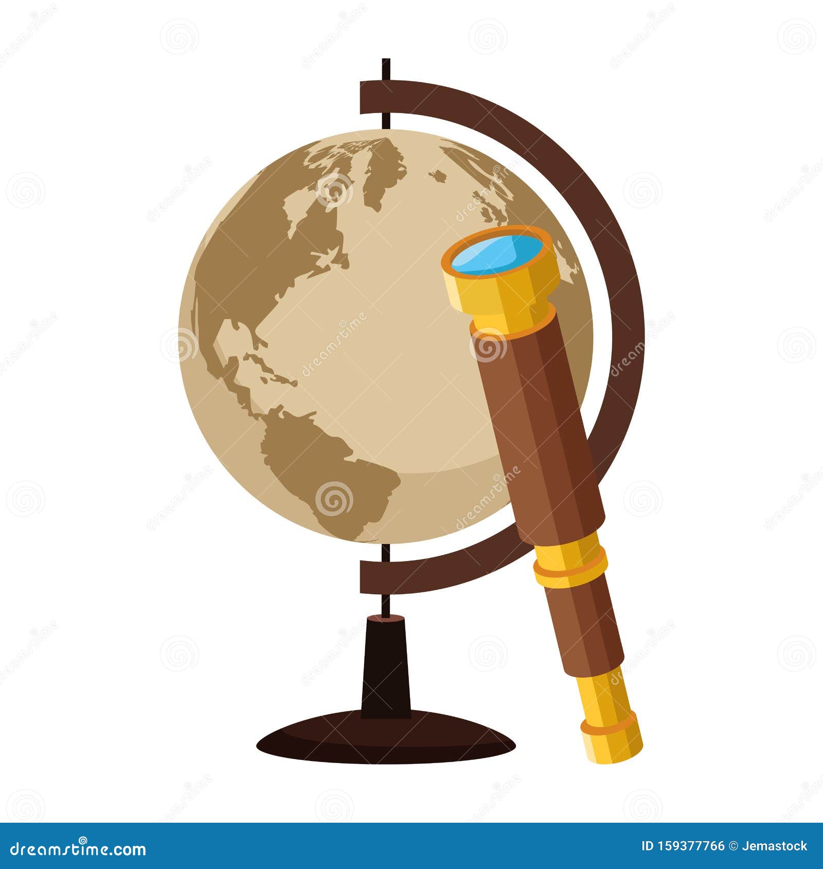 Retro World Map and Telescope Navigation Stock Vector - Illustration of ...