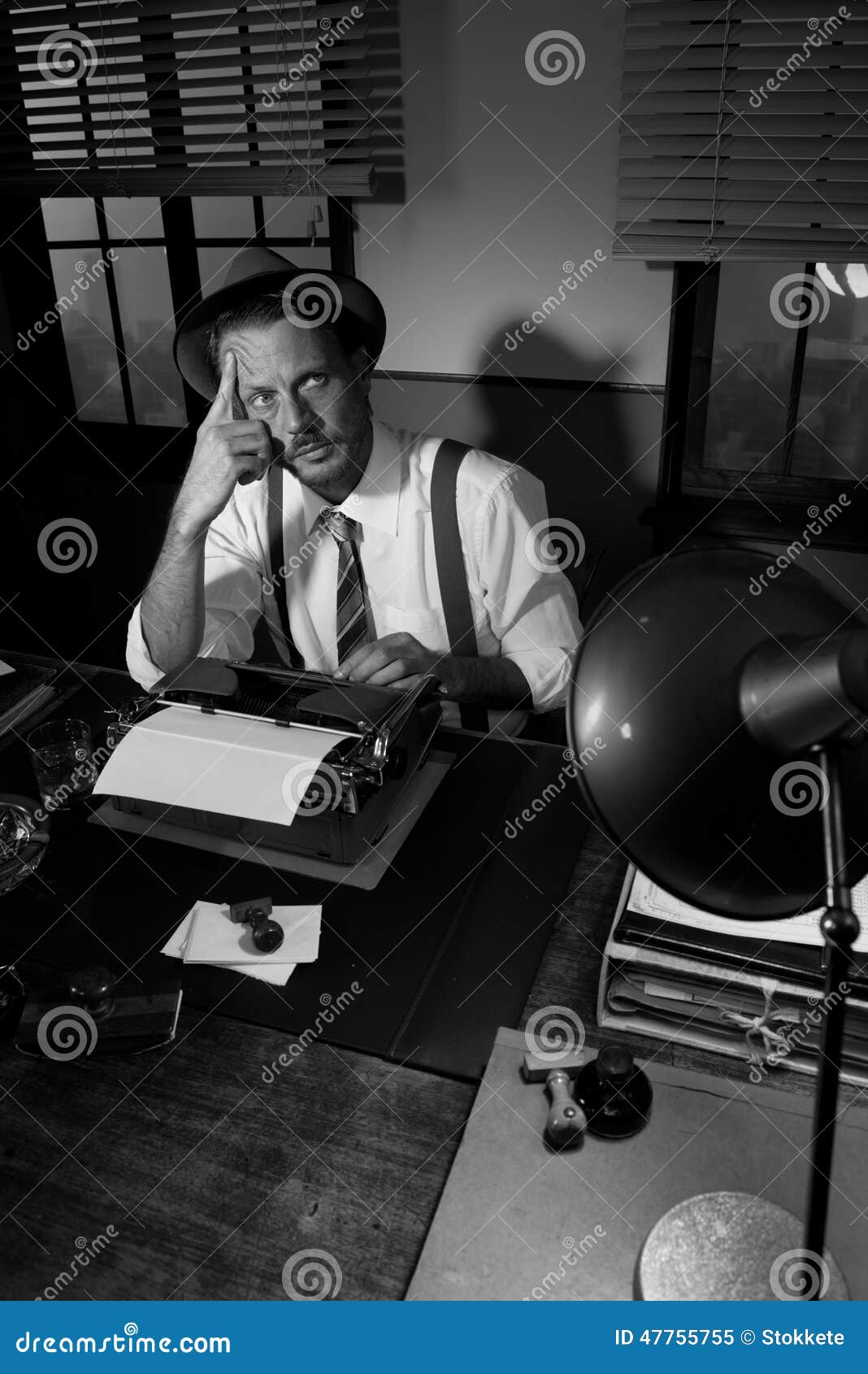 Retro Writer Looking for Inspiration Stock Image - Image of retro ...