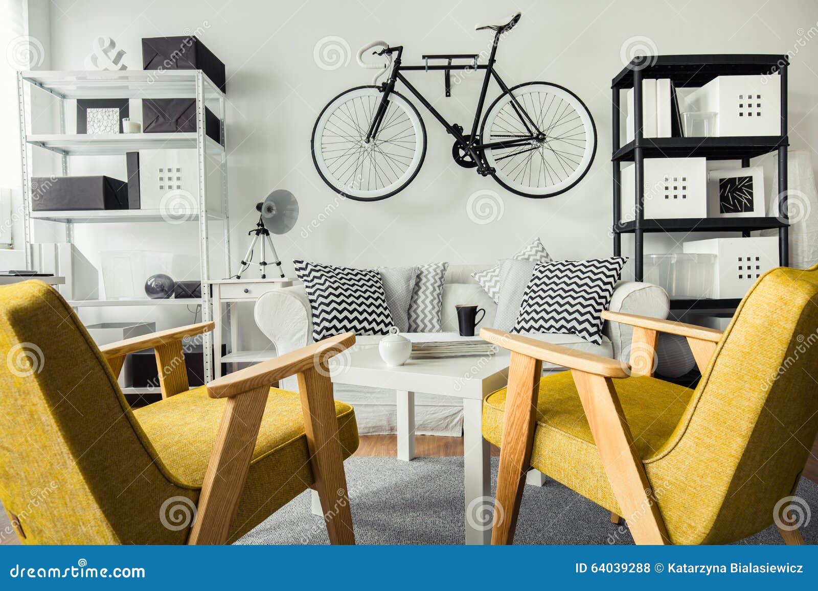 Retro yellow chairs stock photo. Image of apartment, horizontal - 64039288