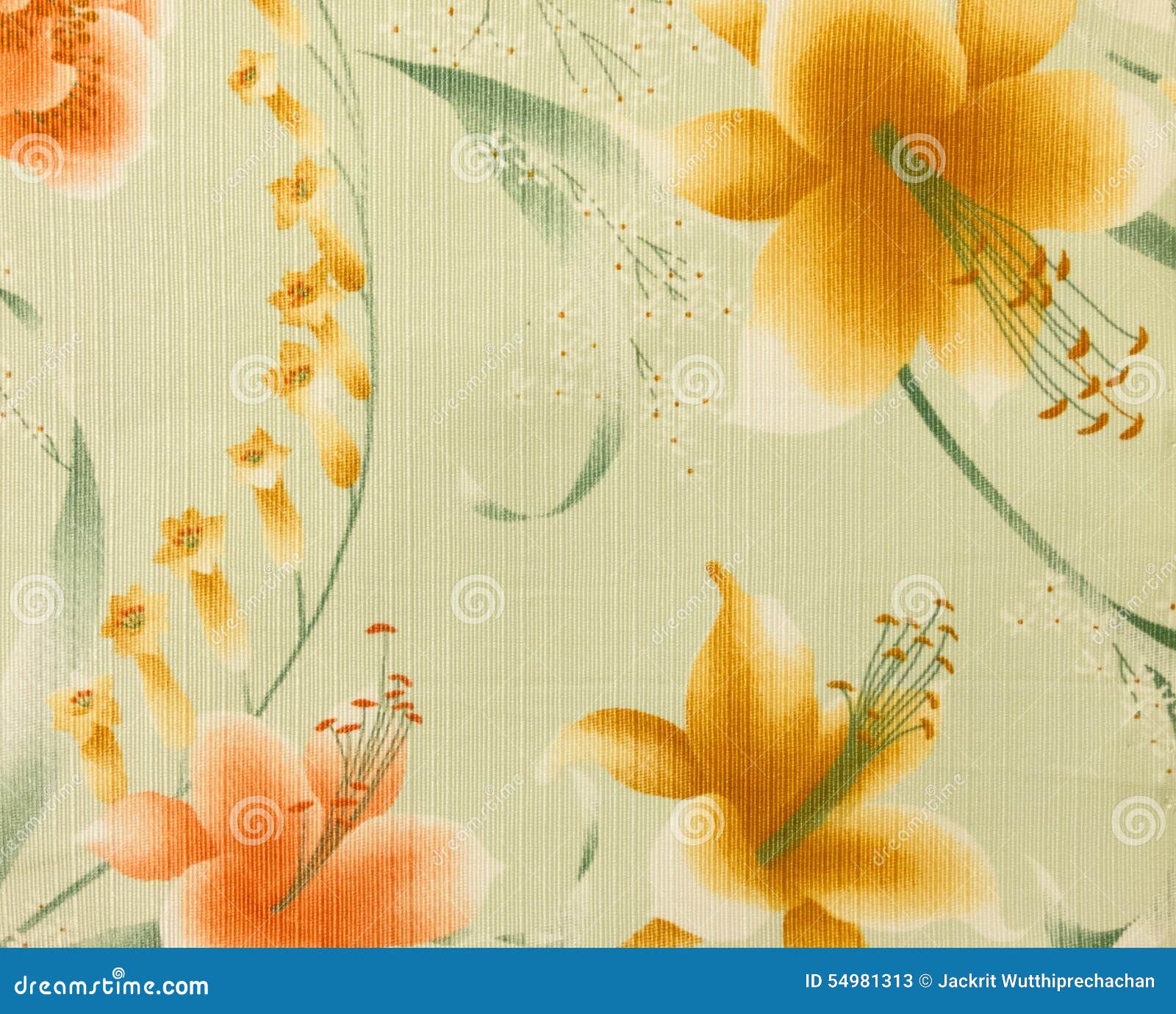 Retro Yellow Orange Floral Pattern Fabric Background Stock Image ...