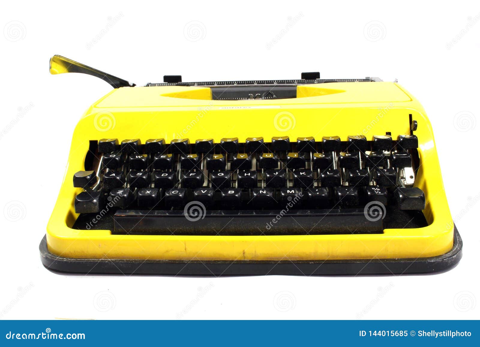 Retro Yellow Typewriter on a White Background Stock Image - Image of ...