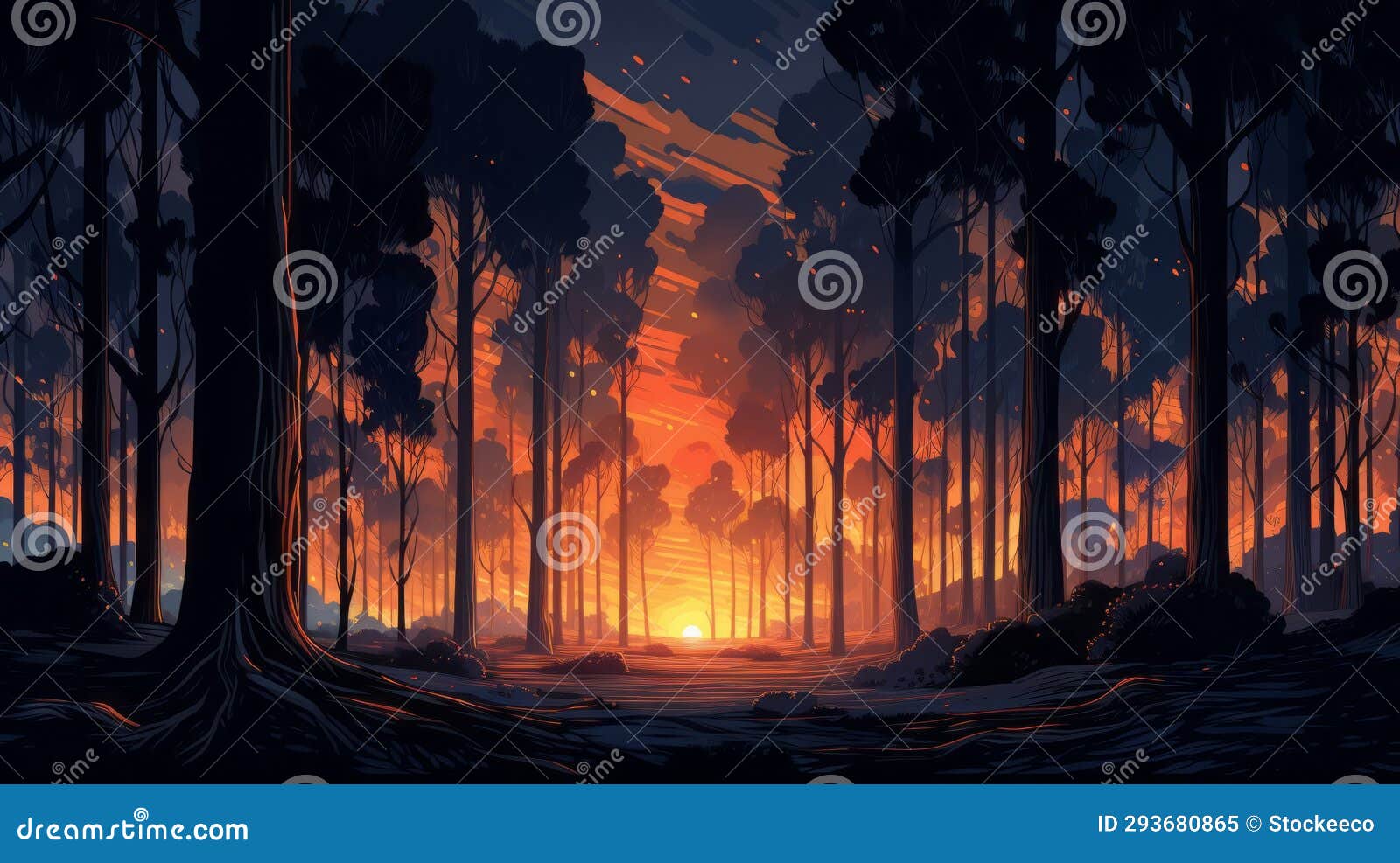 Retrocede 8-bit Eucalyptus Forest Firelight Illustration Stock ...