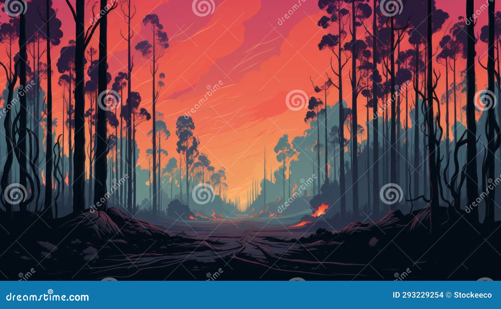 Retrofire: Eucalyptus Forest In Dark Cyan And Crimson Royalty-Free ...