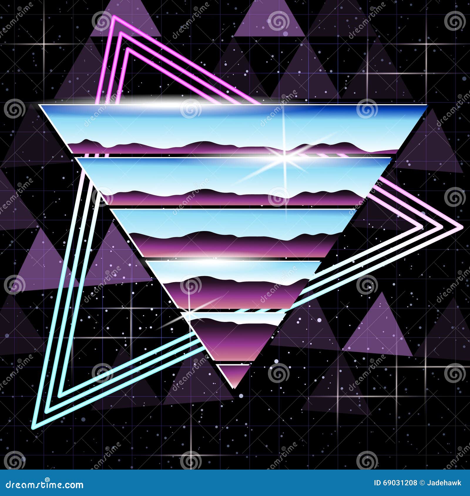 Retrofuturistic Chrome and Neon Background Stock Vector - Illustration ...