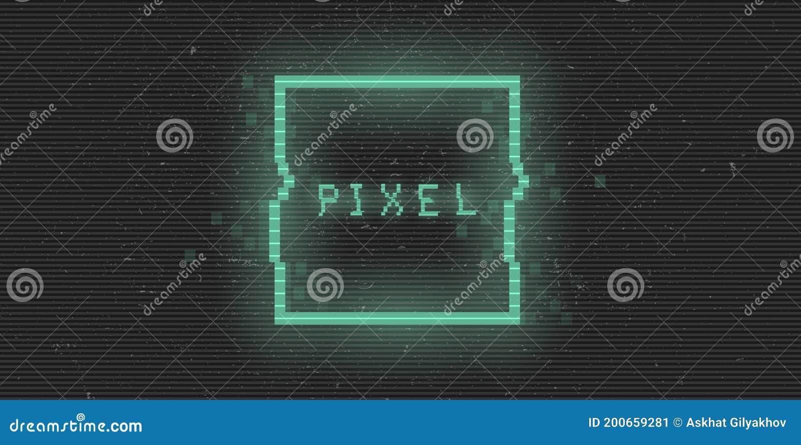 Retrofuturistic Cyberpunk Glitch Pixel Rectangle. Green Glowing Digital ...