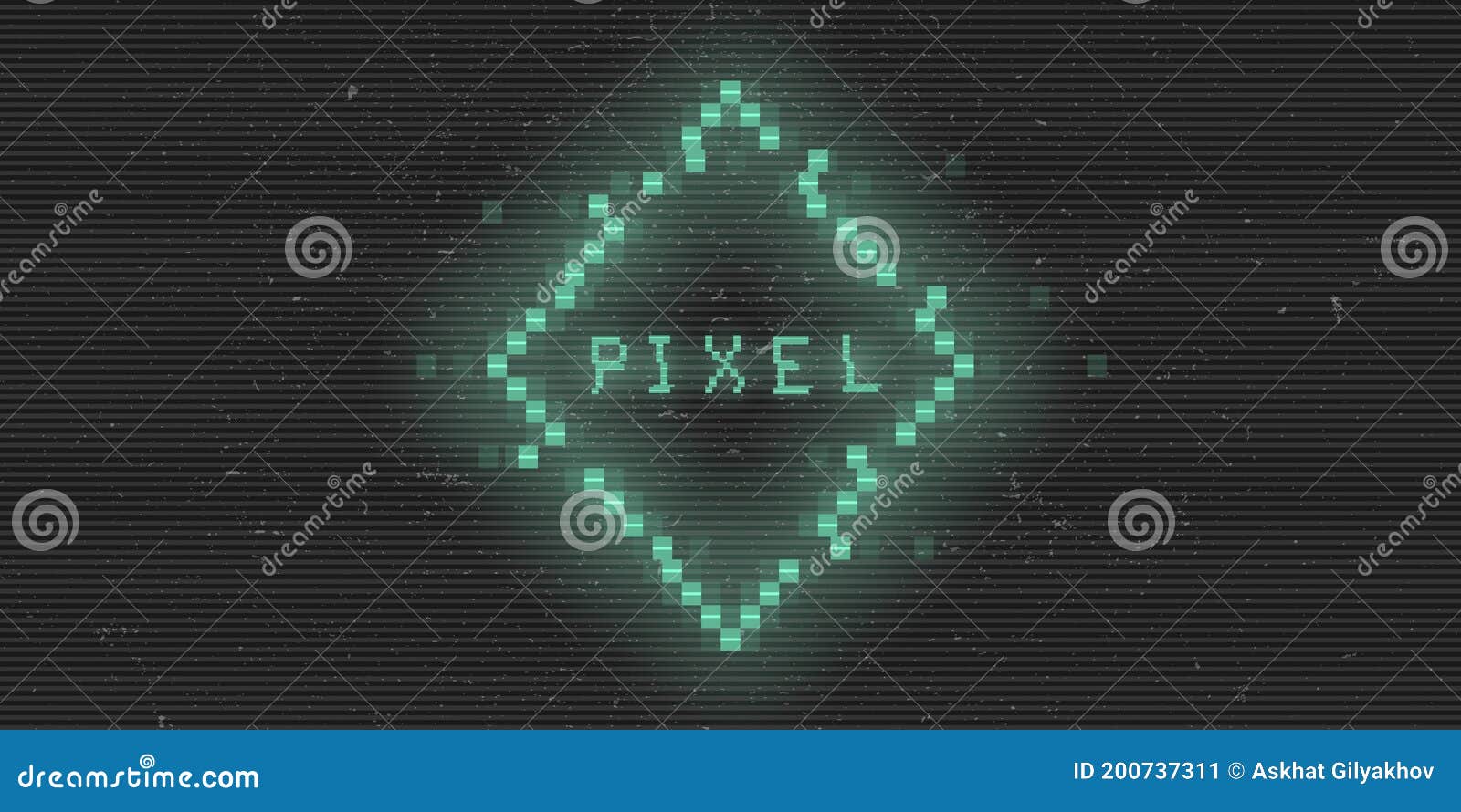 Retrofuturistic Cyberpunk Glitch Pixel Rhombus. Green Glowing Digital ...
