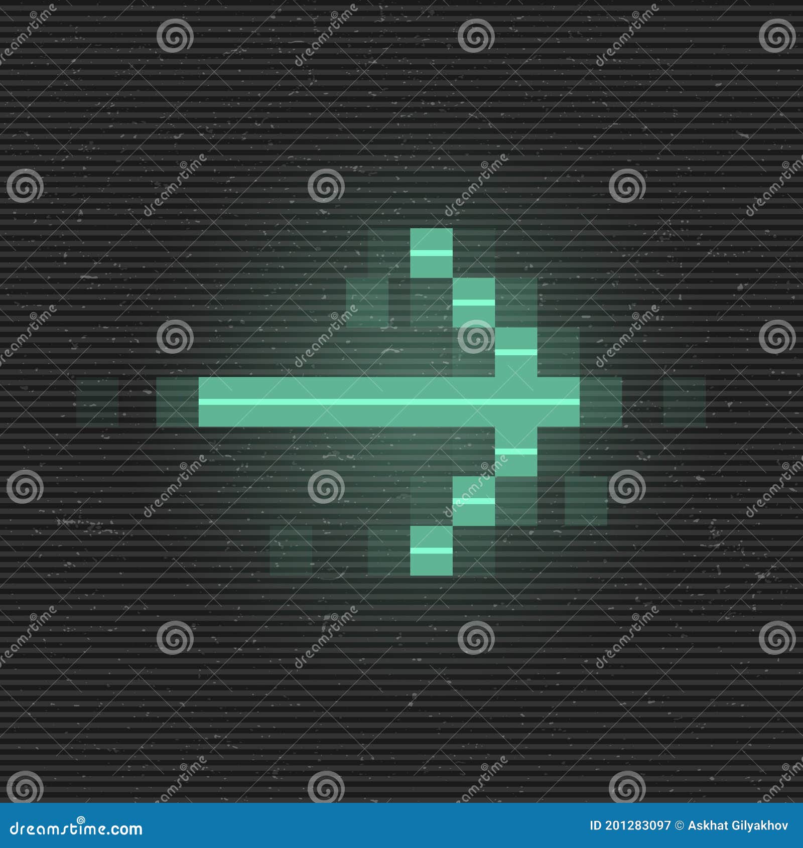 Retrofuturistic Glitch Right Arrow. Green Glowing Digital Pointer. 8 ...