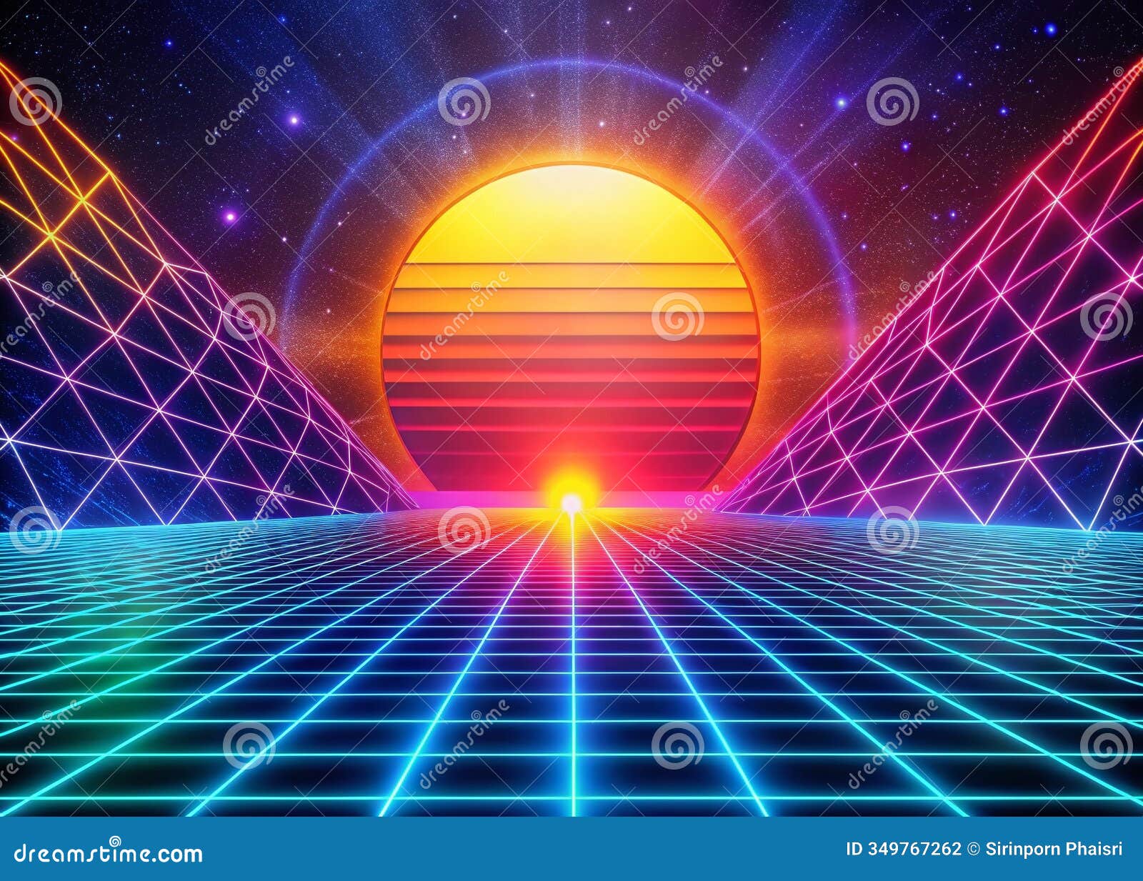 Retrofuturistic Grid Design Vibrant Digital Cyber Style for Posters ...