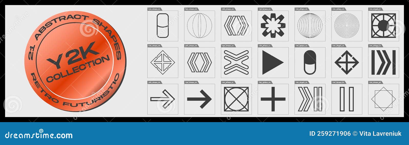 Retrofuturistic Y2k Geometry Design Elements Collection Trendy