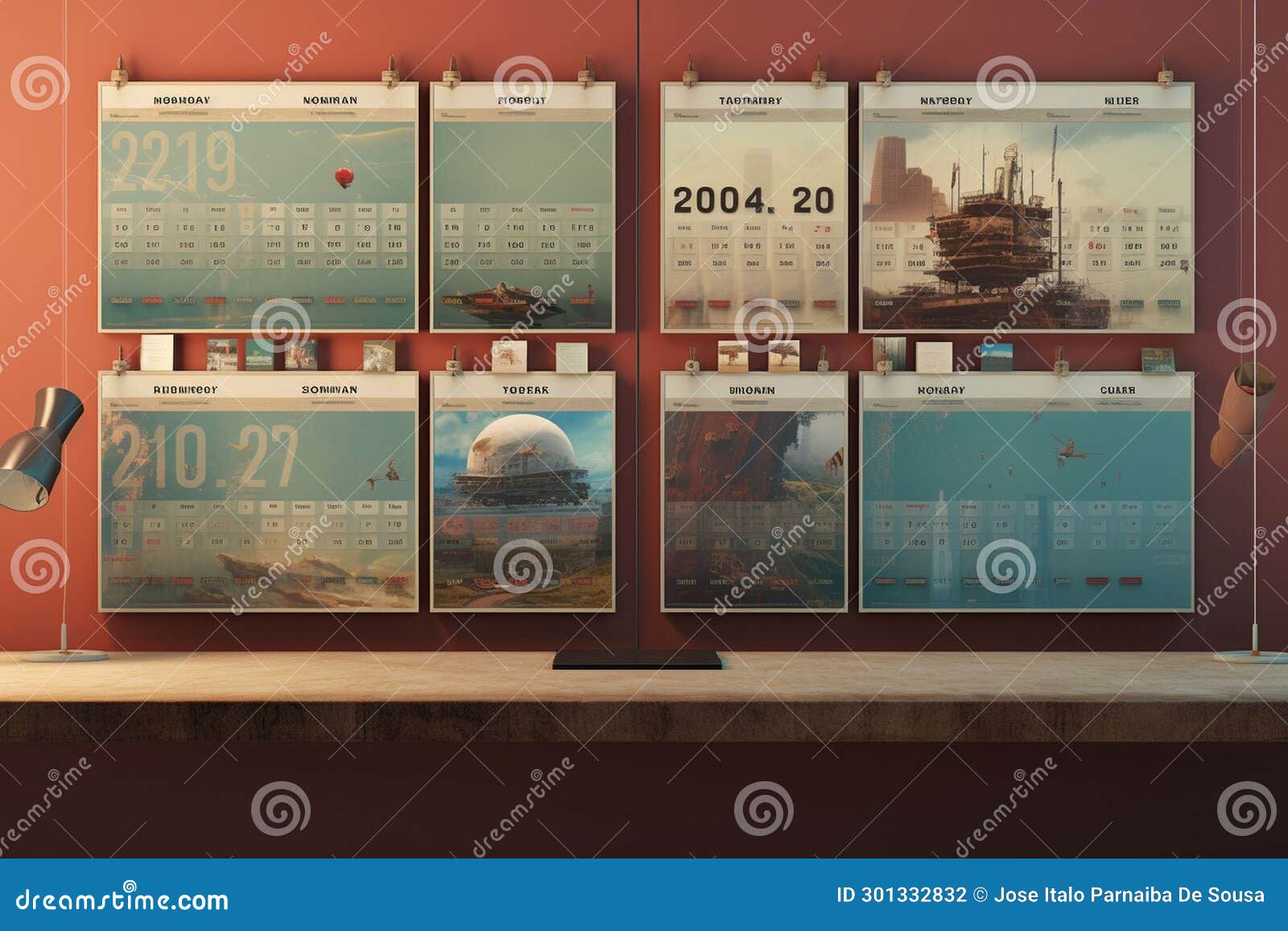 Retroinspired 2024 Calendar Layouts Featuring Royalty-Free Stock ...