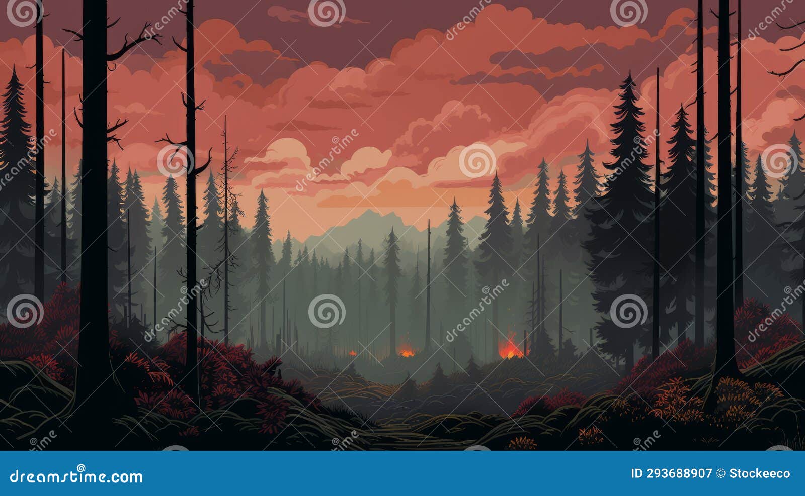 8-bit Fir Forest Fireman's Painting In Dan Mumford Style Royalty-Free ...