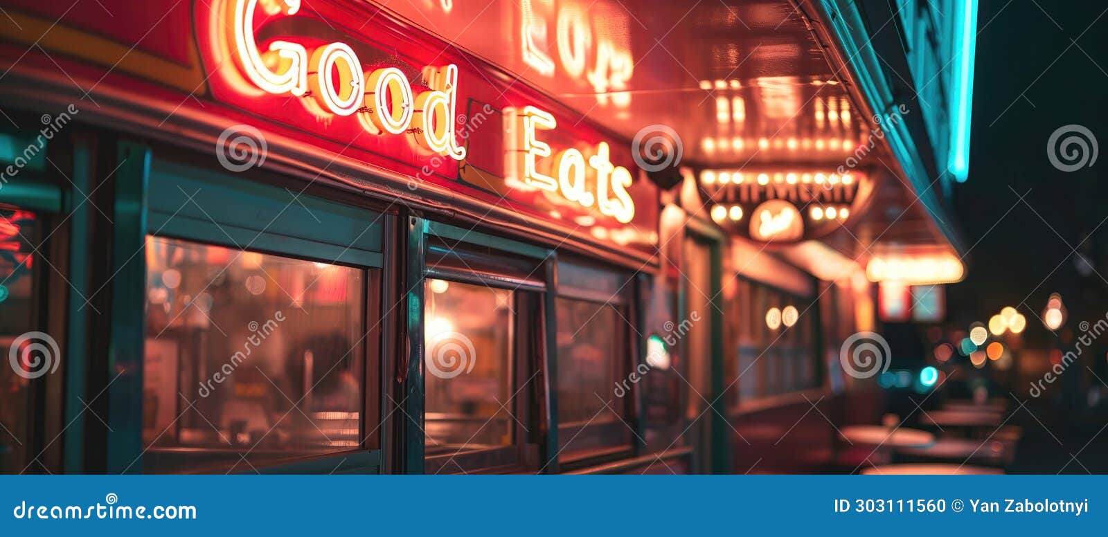 A Retrostyle Diner Sign with Neon Lights Reading Good Eats Stock ...