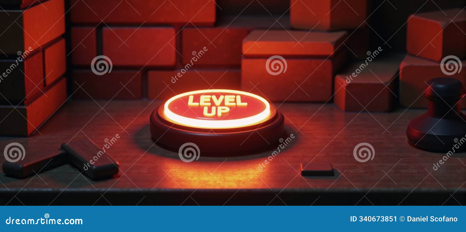 Retrostyle Pixel Art Game Backdrop Featuring a Levelup Button Stock ...