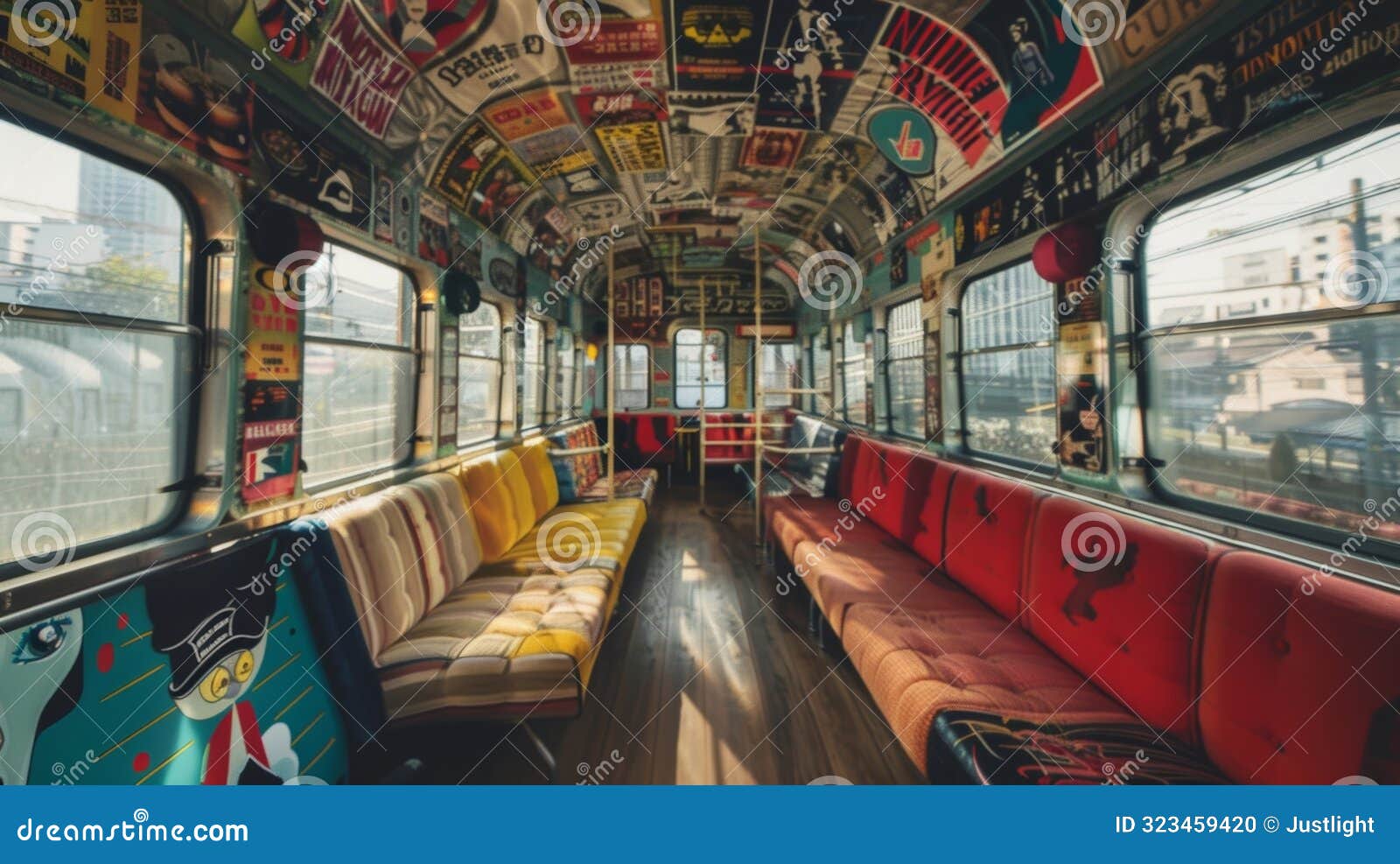 A Retrothemed Train Car with Vintage Adver and Pop Art Decor Stock ...
