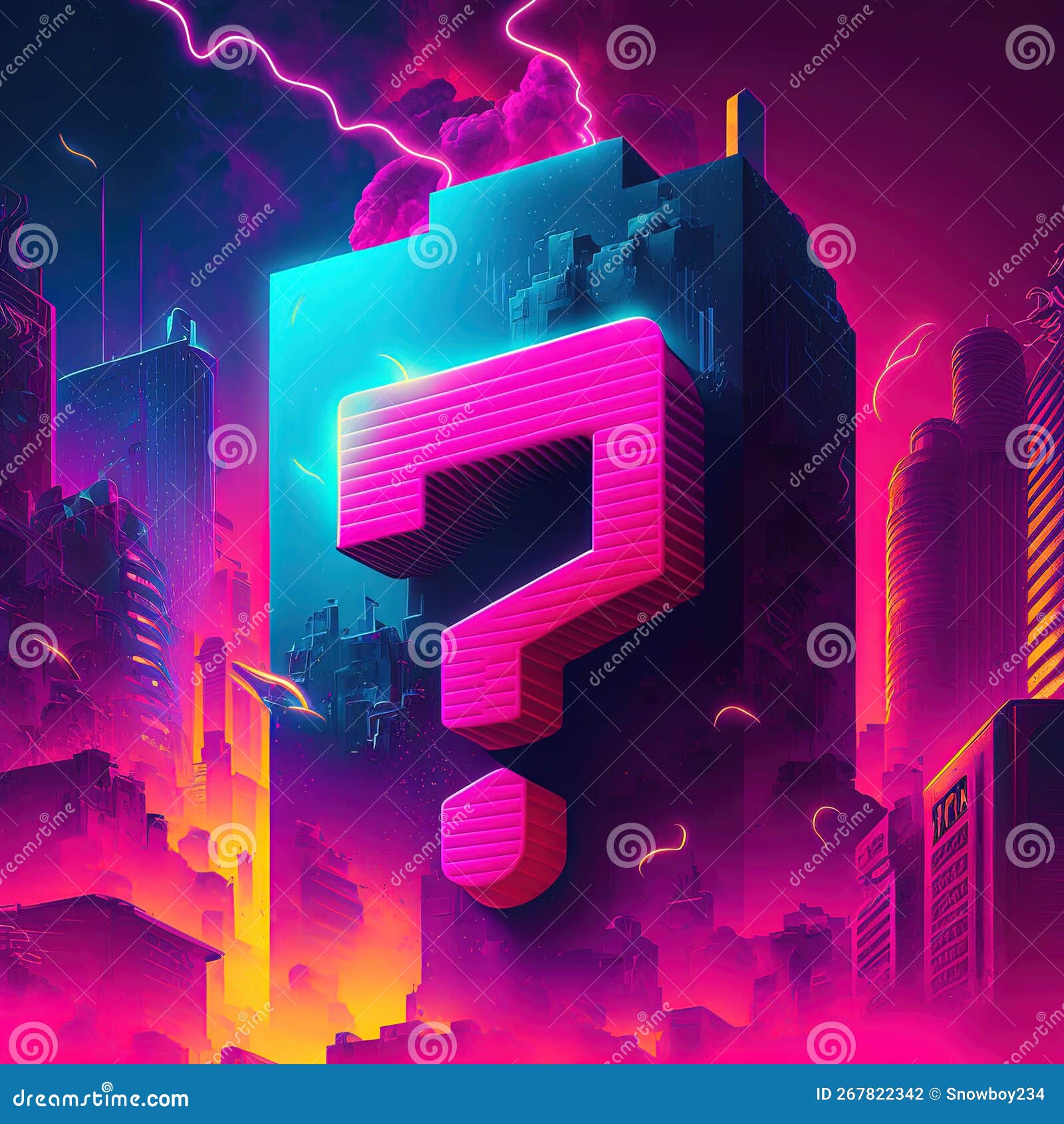 Retrowave Question Mark, Gaming Process, Creative Design of Retro ...