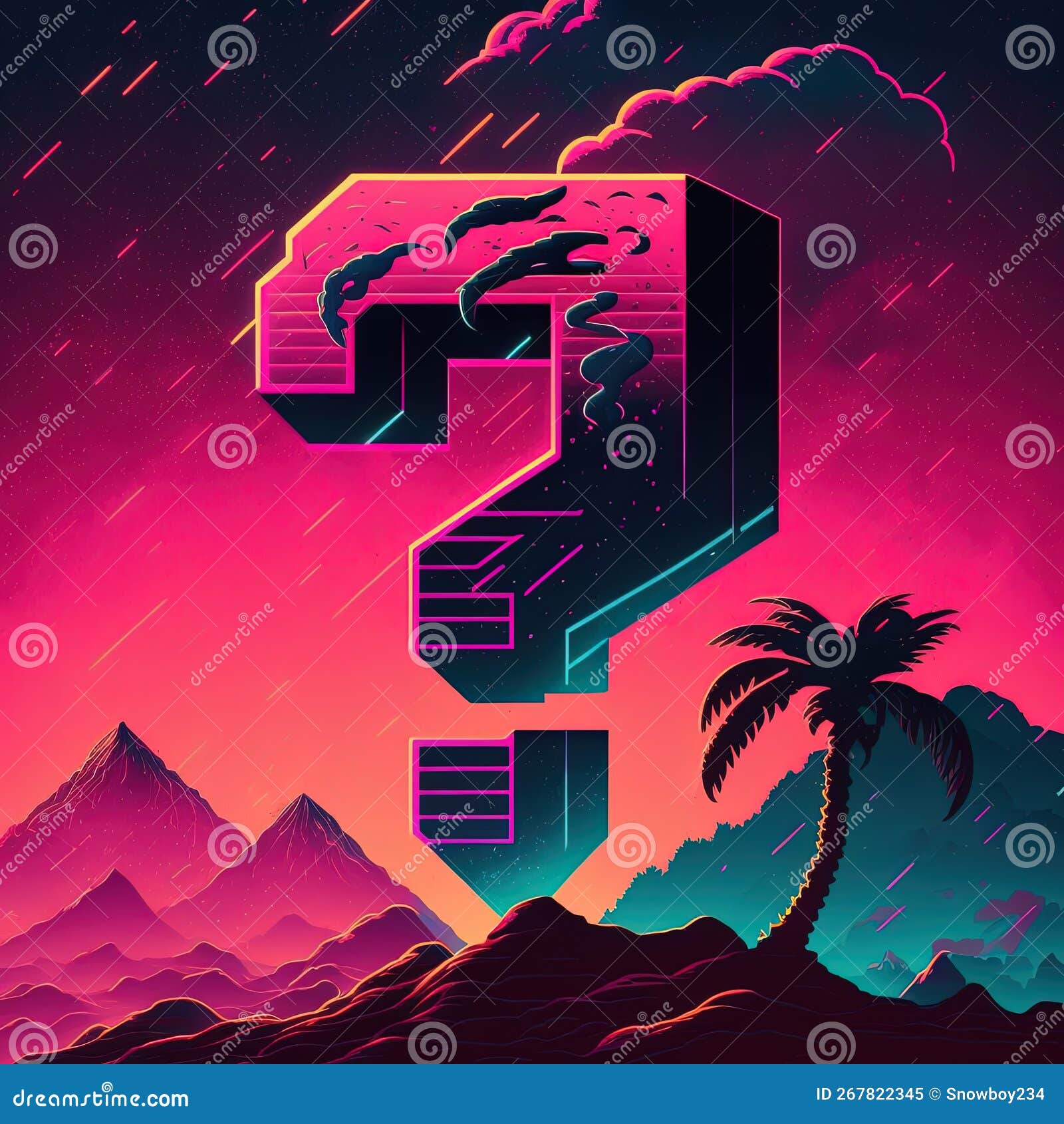 Retrowave Question Mark, Gaming Process, Creative Design of Retro ...