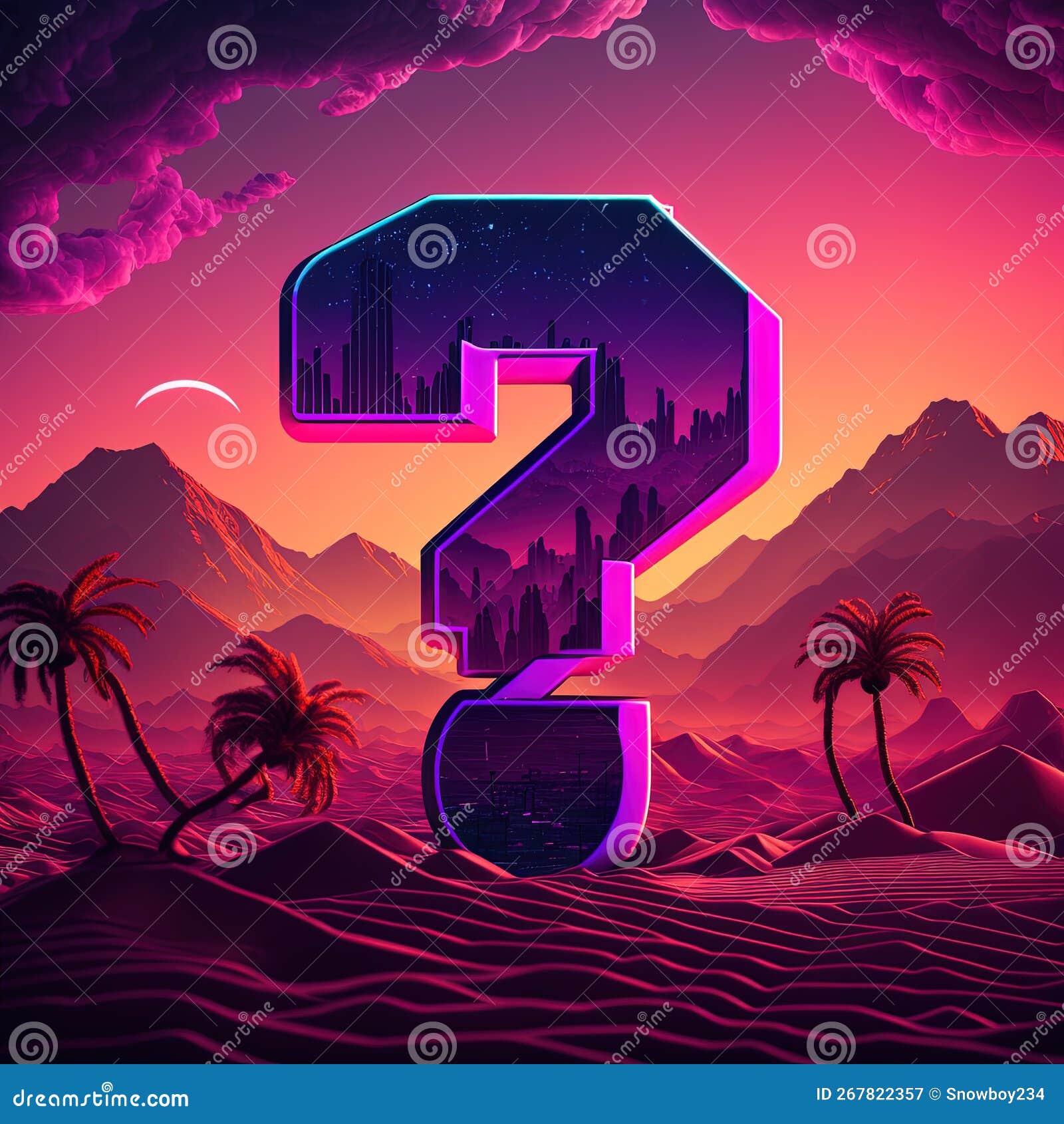 Retrowave Question Mark, Gaming Process, Creative Design of Retro ...