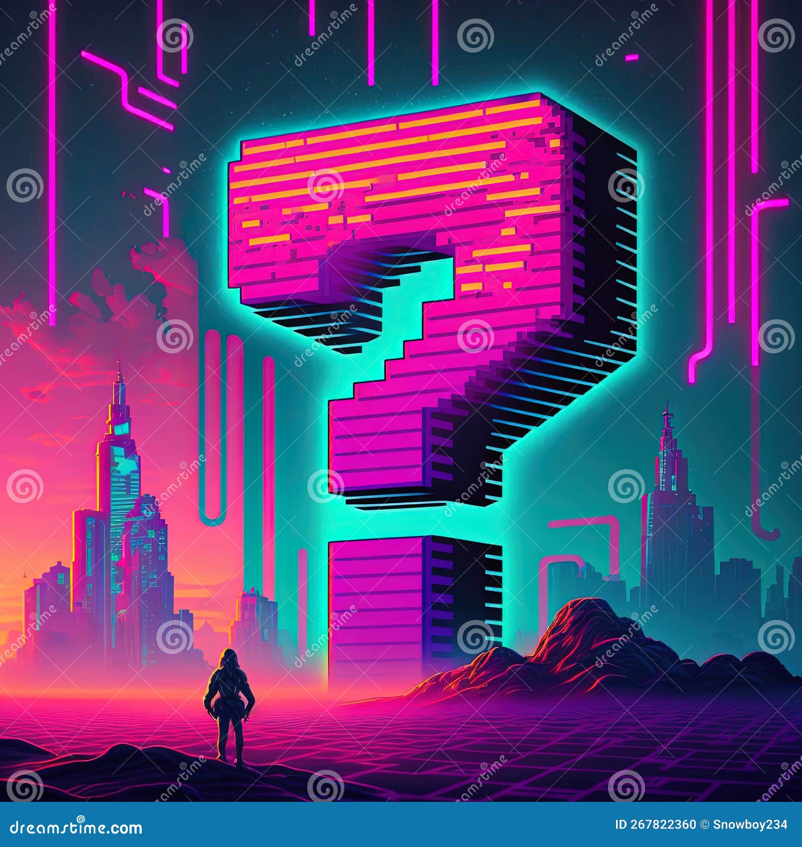 Retrowave Question Mark, Gaming Process, Creative Design of Retro ...