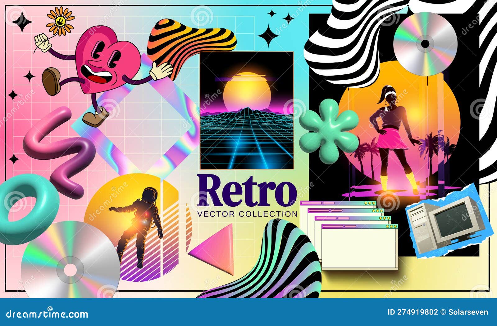 Retrowave 90s Postmodern Elements and Retro Objects Stock Vector ...