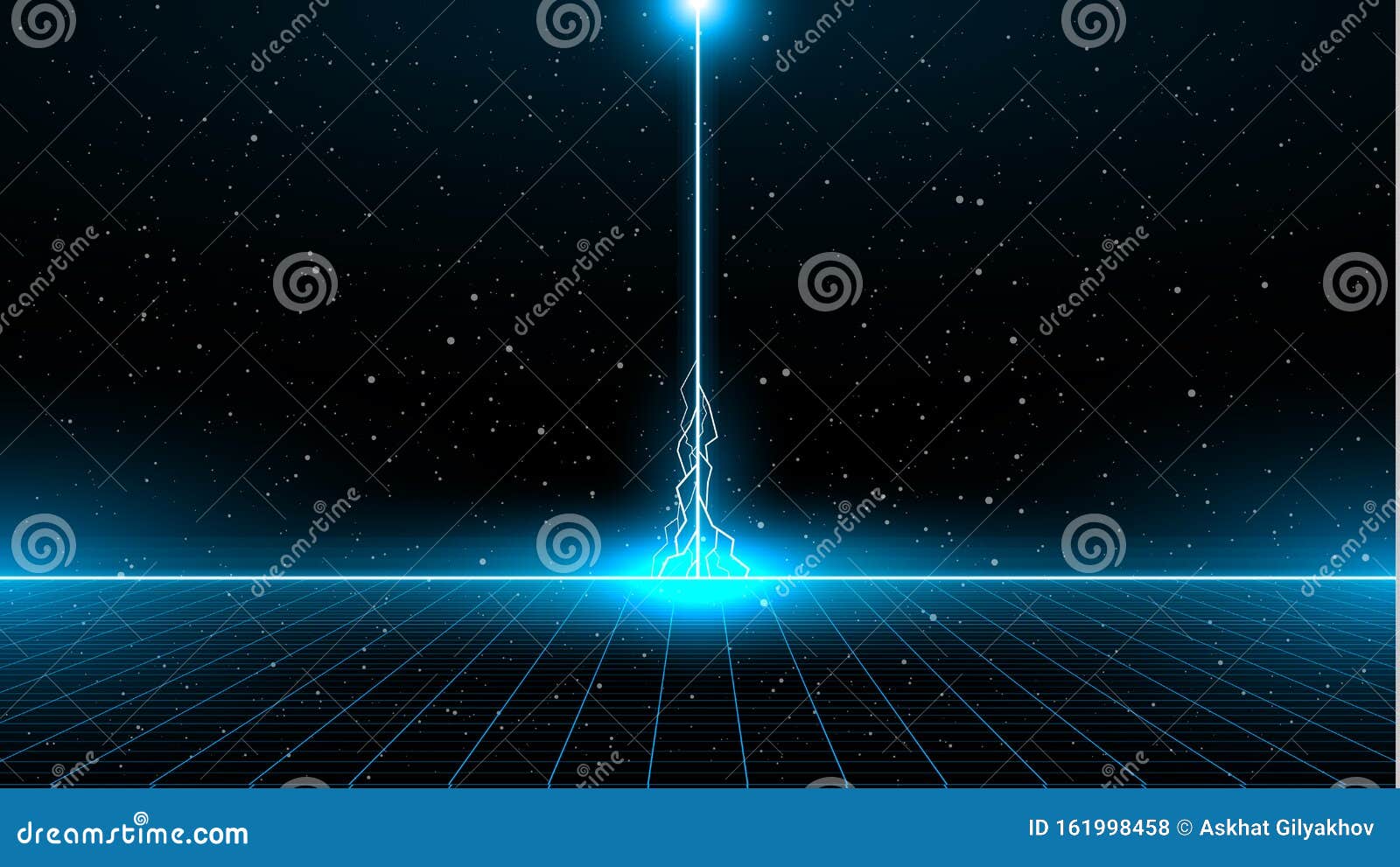 Retrowave Sci-fi Bright Blue Laser Perspective Grid with Lightning ...