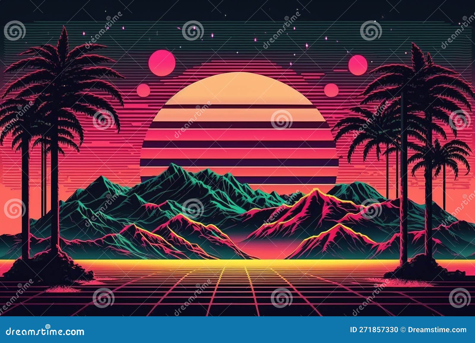 Retrowave Style Landscape Illustration Background Stock Illustration ...