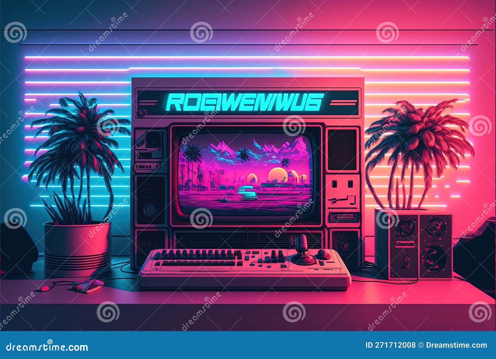 Retrowave in Style of 80 S. Arcade Gaming Club, Gaming Console. Generative AI Stock Illustration ...